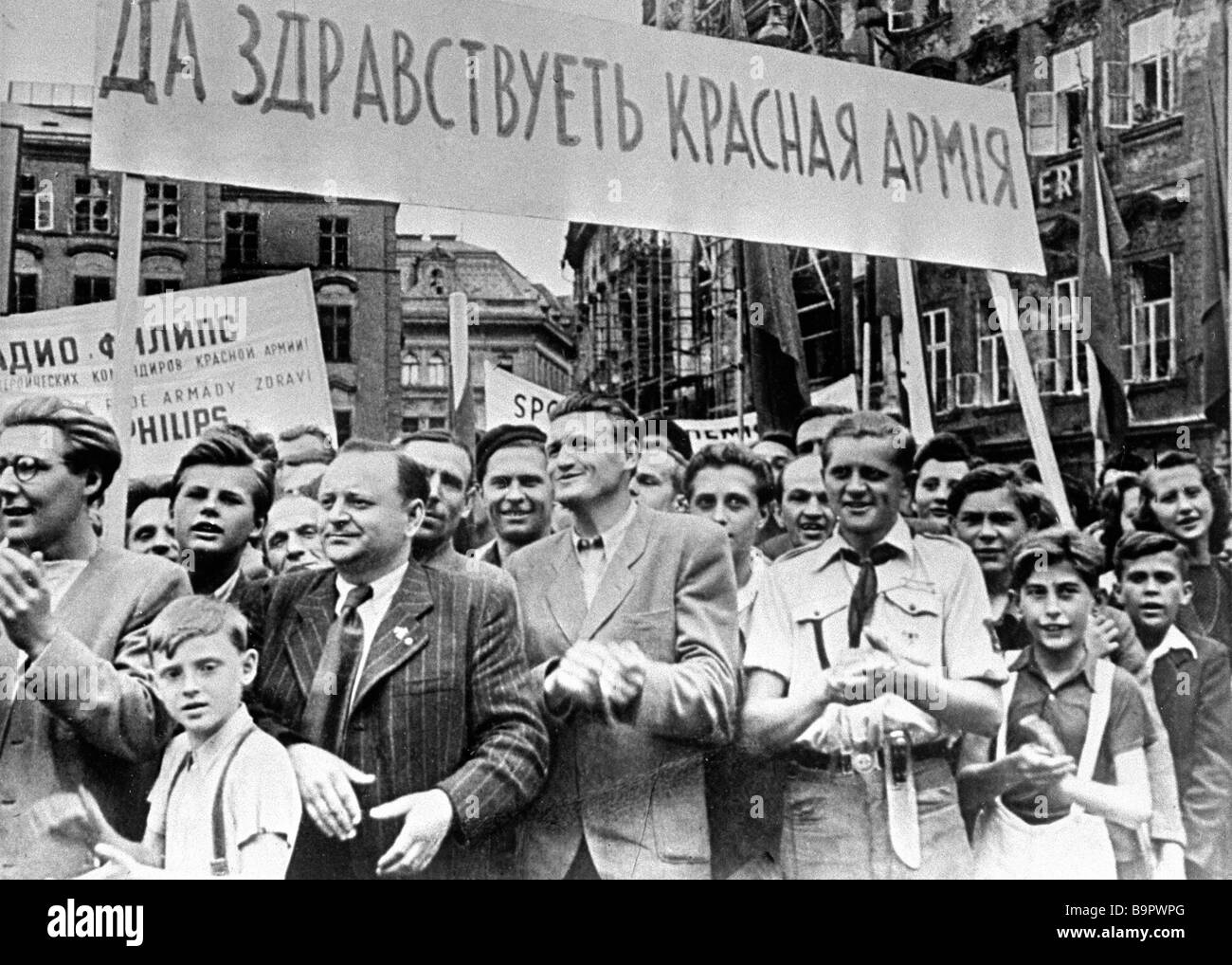 A rally in Prague in honor of Soviet officers generals and marshals ...