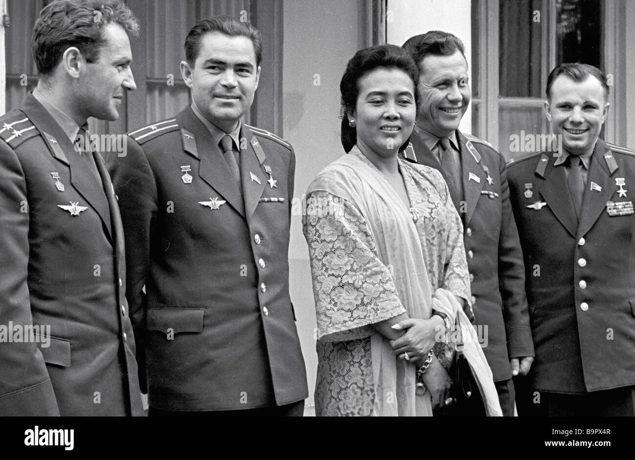Soviet Cosmonauts Herman Titov left Andriyan Nikolayev second left ...