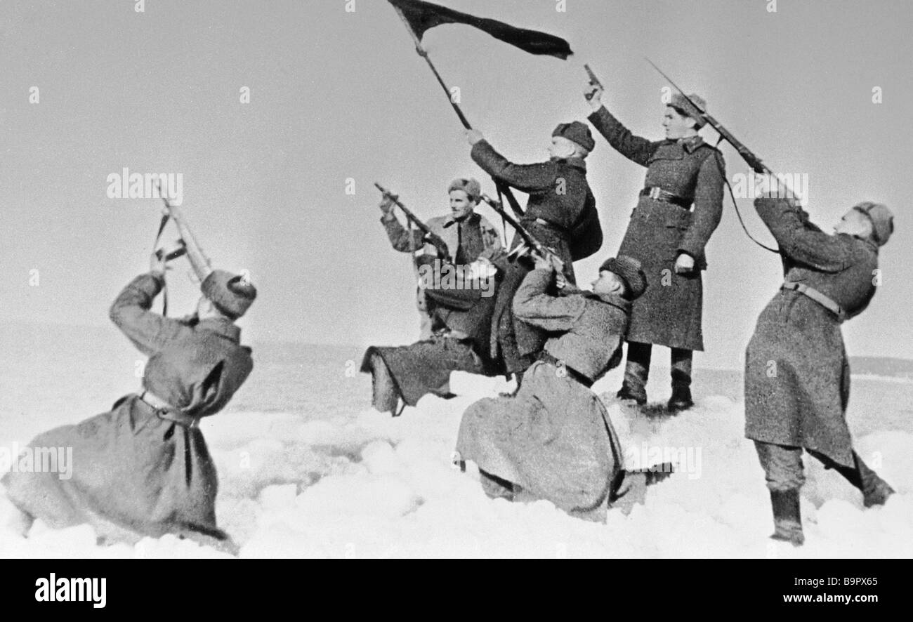 Soviet soldiers fire a salute in honor of reaching the Frisches Haff ...