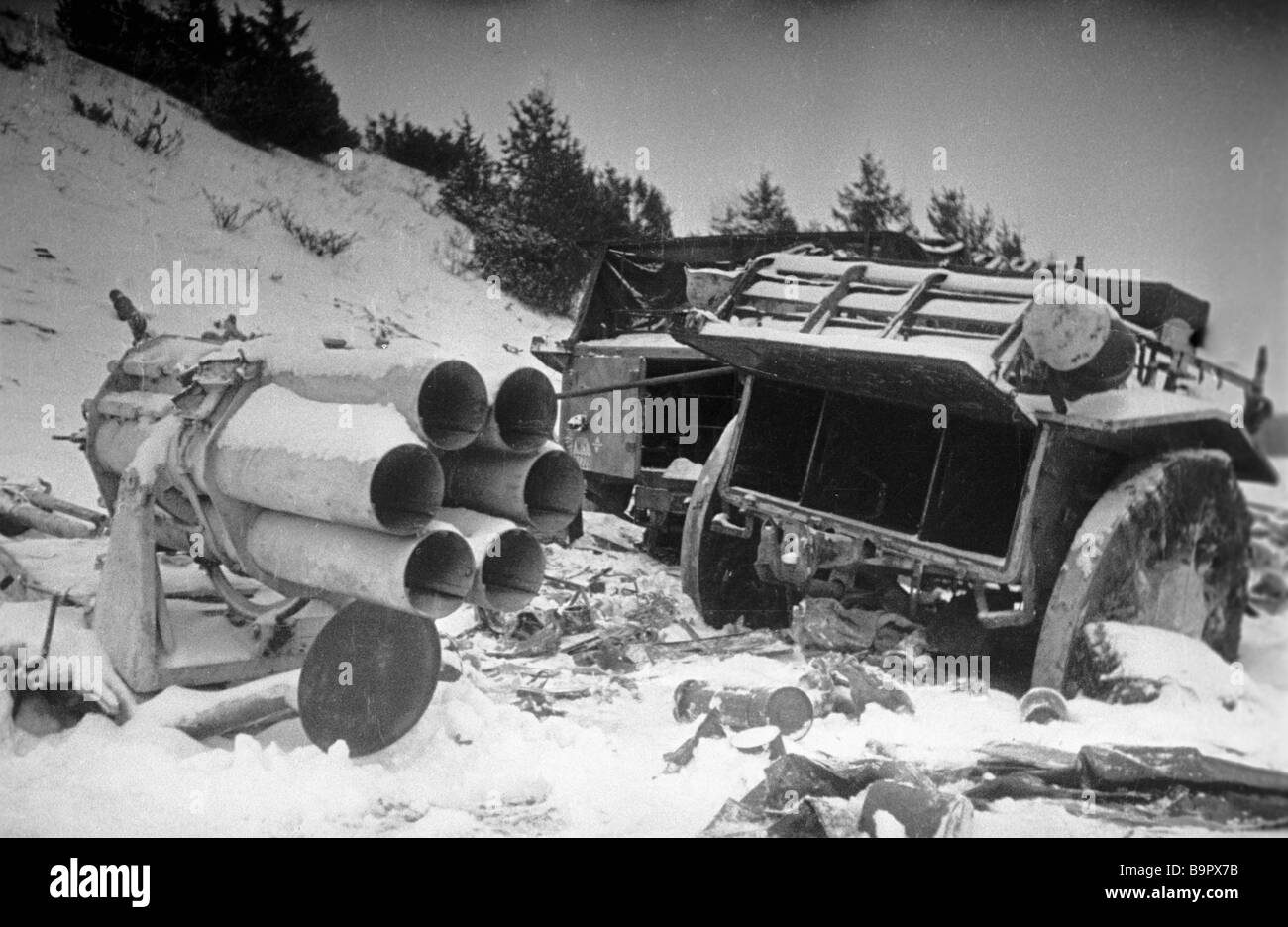 A smashed multibarrel projector after a Nazi retreat Stock Photo - Alamy