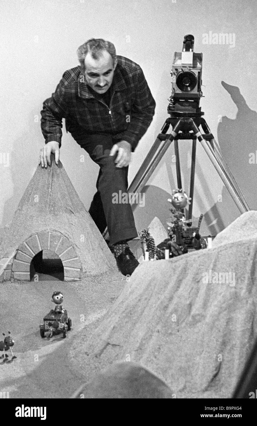 Artist and film director Boris Ivanov works on animated cartoon in the ...
