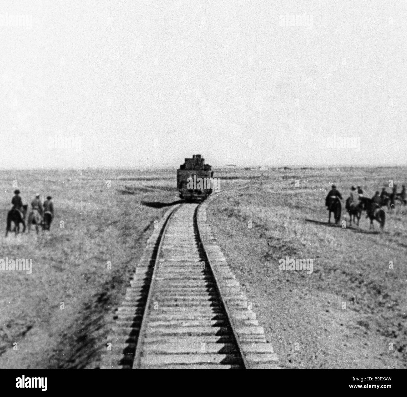 Train moves along Turksib Railroad Stock Photo - Alamy