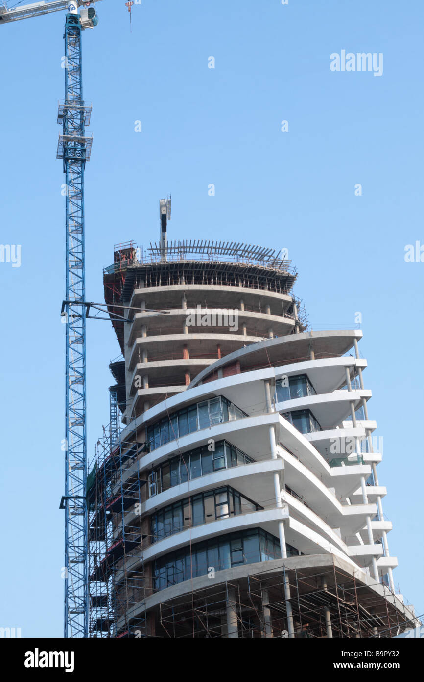 Tower block construction with crane Stock Photo - Alamy