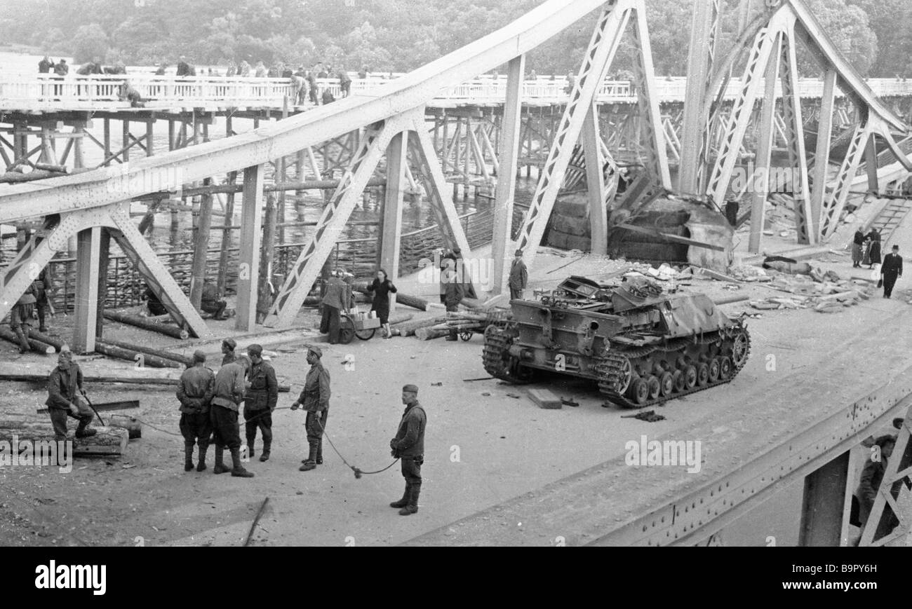 Soviet combat engineers repairing the bridge expoded by the Nazis Stock ...