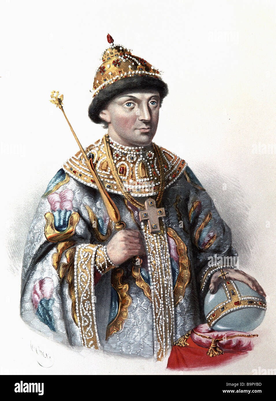 Reproduction of the portrait of Tsar Fedor Alexeevich by Petrus Borel ...