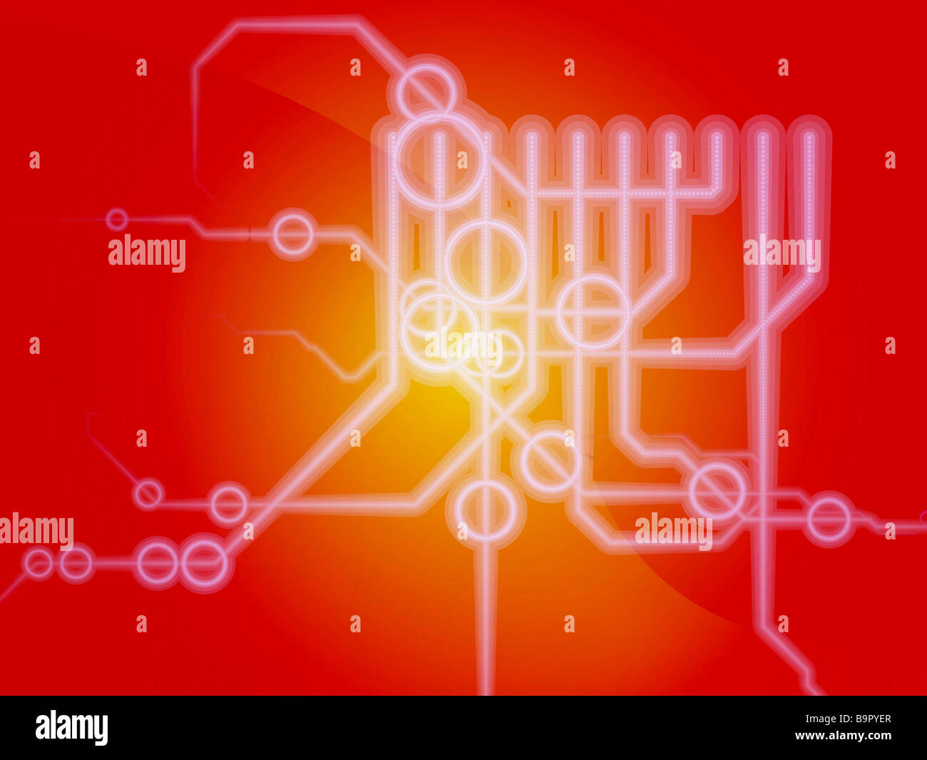 Abstract technical schematic diagram illustration with circuitry and ...
