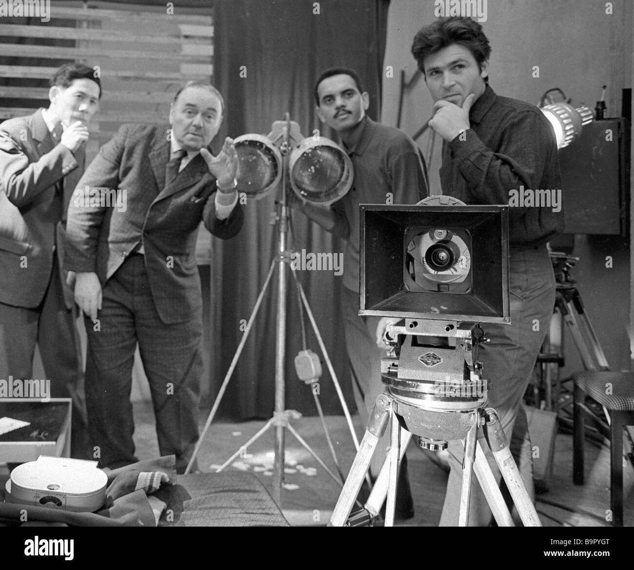 Professor Boris Volchek second left discusses a scene with the students ...