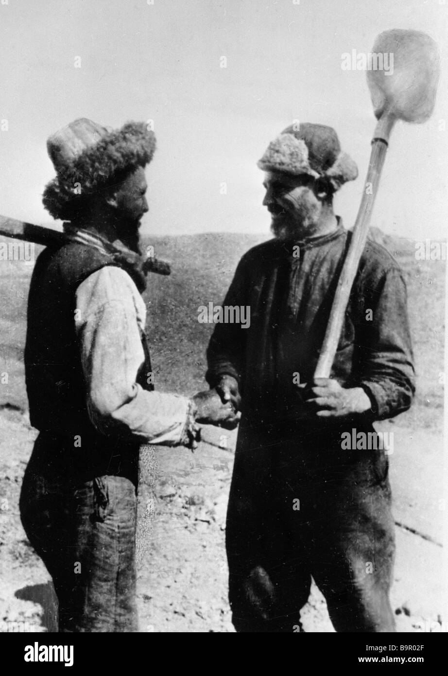 Workers at the construction of the Turksib railway Stock Photo - Alamy