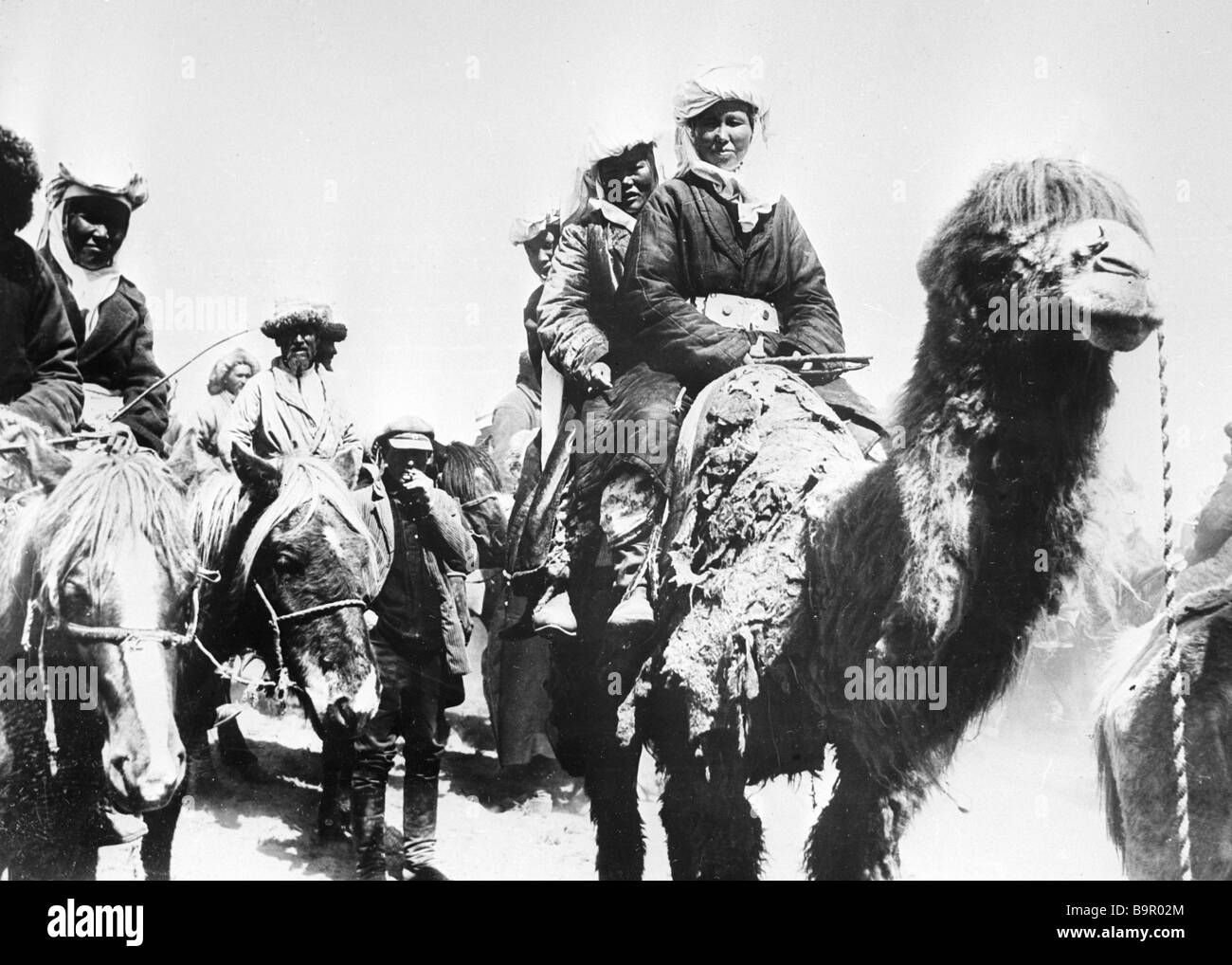 Cossack horse women at the ceremony of opening the Turksib railway ...