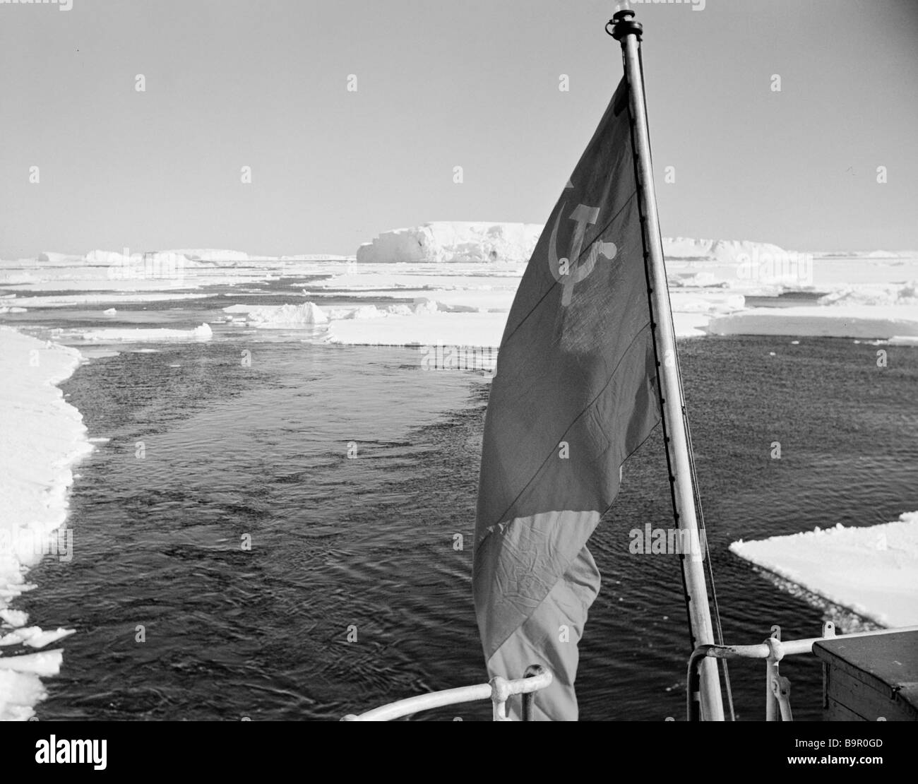 Vessel flying Soviet colors in Antarctica Stock Photo - Alamy