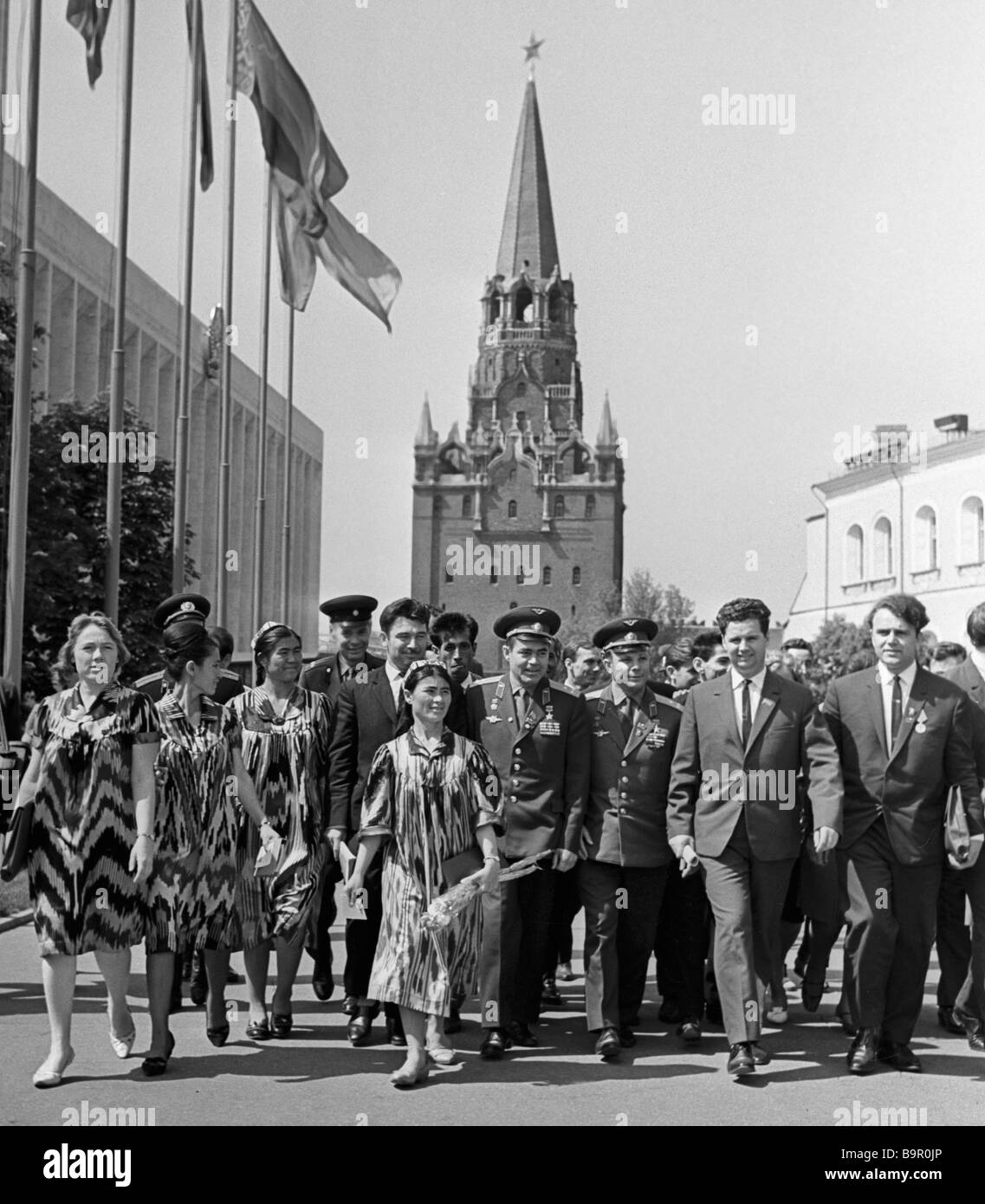 Pilots Cosmonauts of the U S S R Yury Gagarin third right and Andriyan ...
