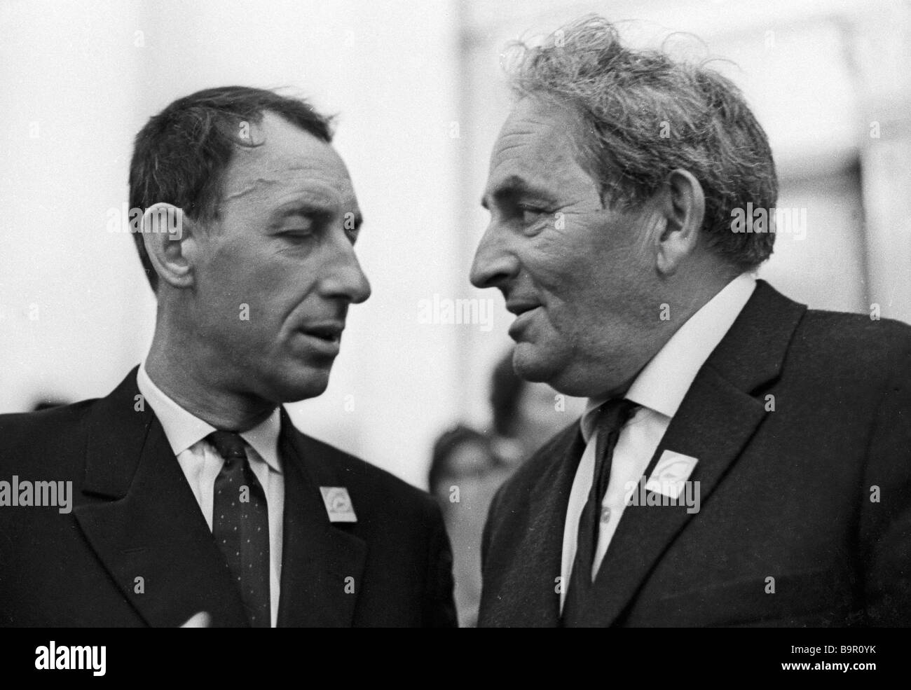 Film directors Vladimir Basov left and Alexander Stolper right attend ...