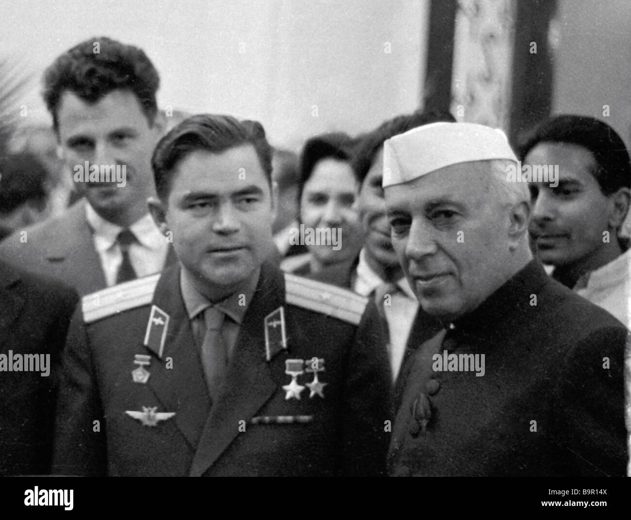 Pilot cosmonaut Andriyan Nikolayev left at a reception given by Indian ...