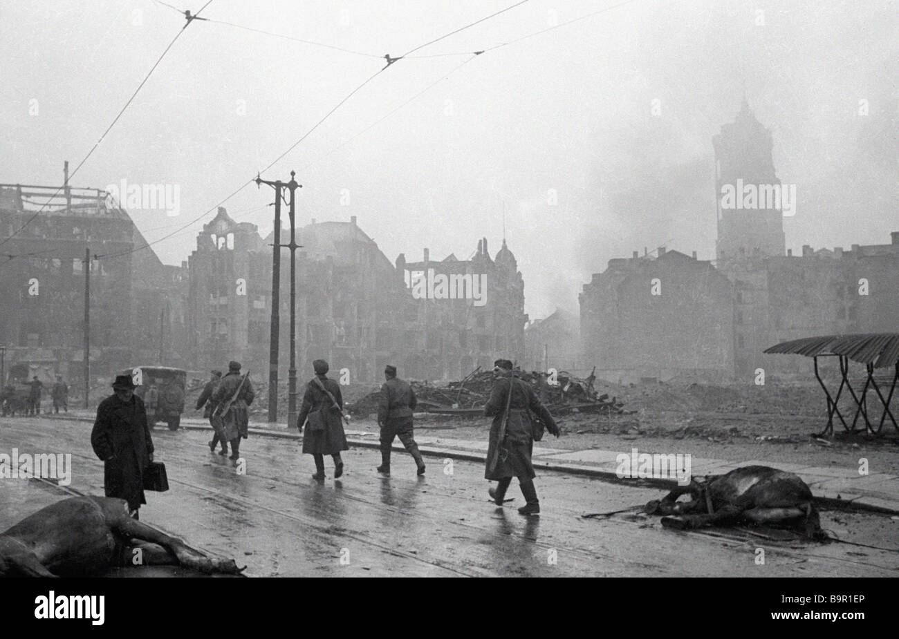 Apartment buildings near the railway station destroyed during the war ...