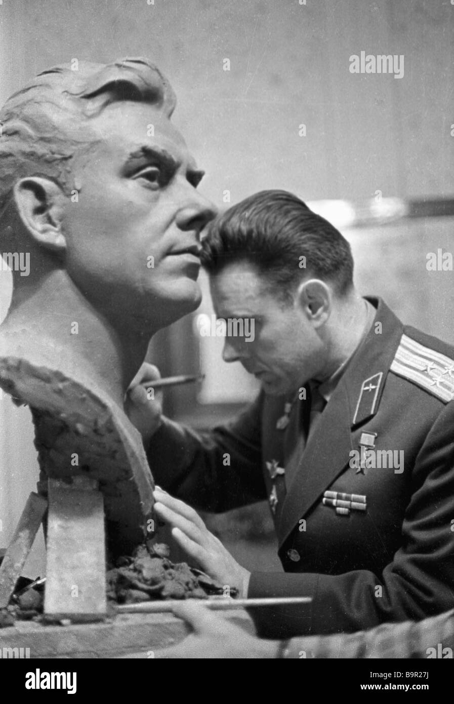 Pilot Cosmonaut Vladimir Komarov signing his name on his sculptural ...