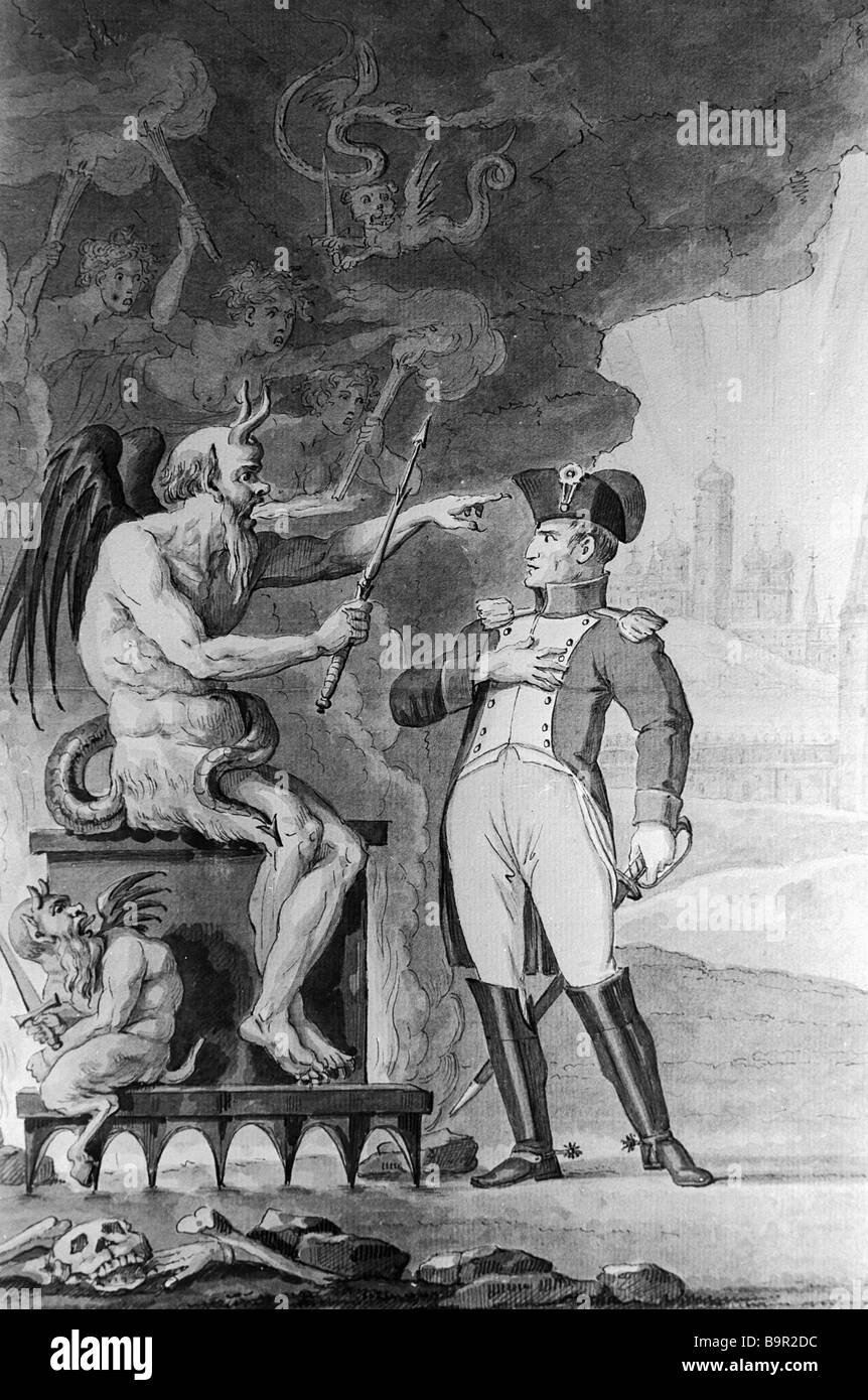 A reproduction of the engraving The Final Audience of Napoleon in 1812 ...