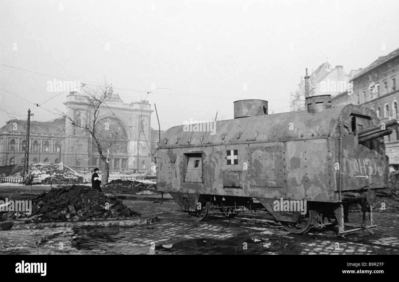 A German armored carriage with a gun abandoned near the Eastern railway ...