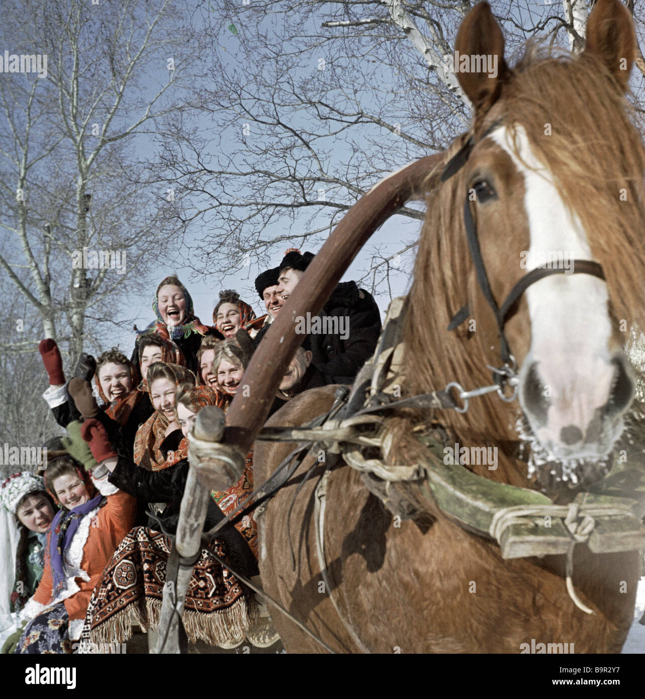 Guests ride in sleds during wedding celebrations Stock Photo - Alamy