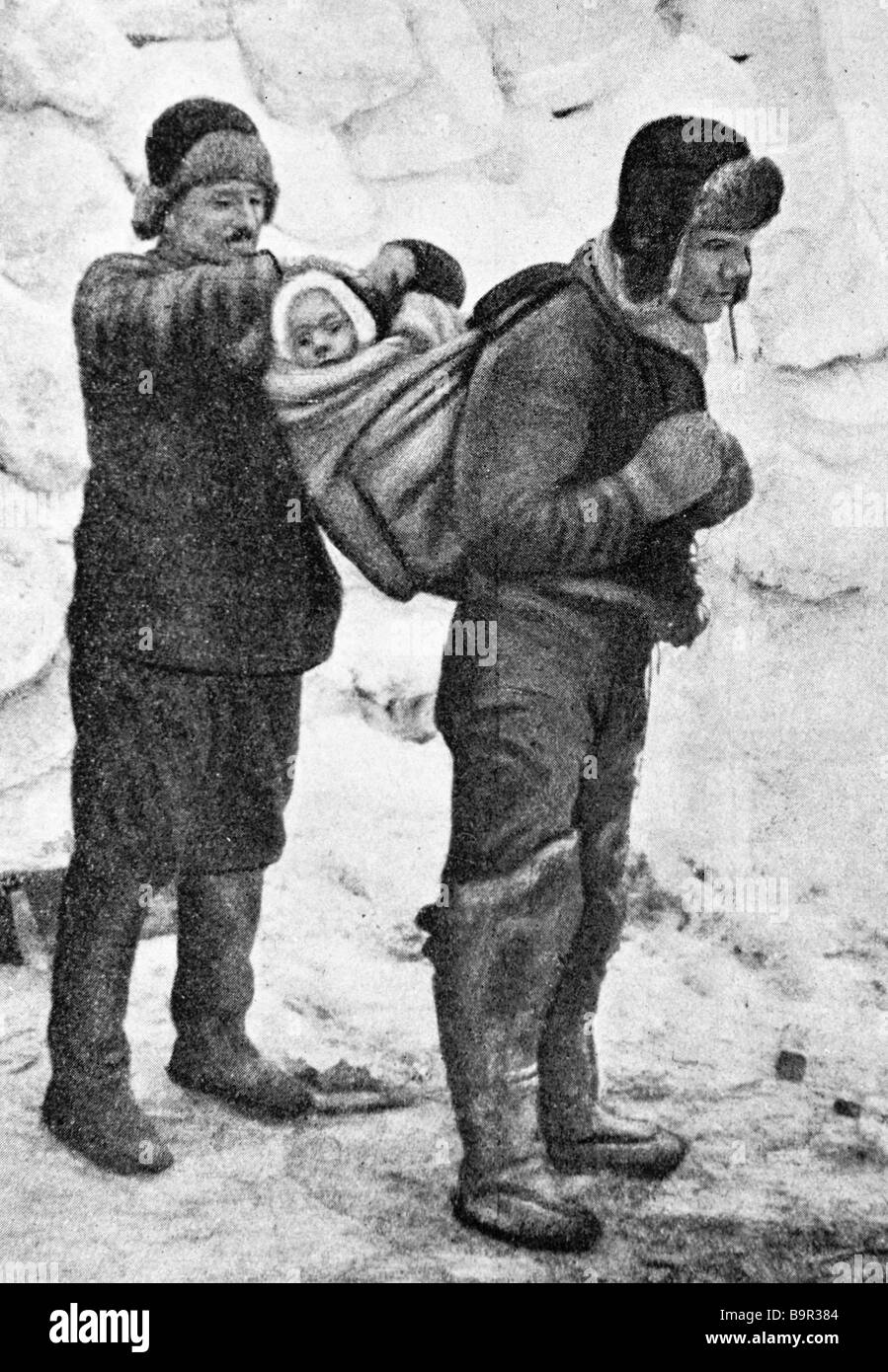Chelyuskin steamship expedition members before setting off for mainland ...