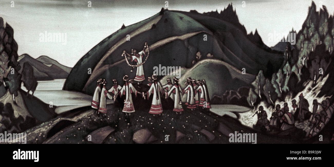 Replication of Holy Spring tempera by Nikolai Rerikh Stock Photo - Alamy