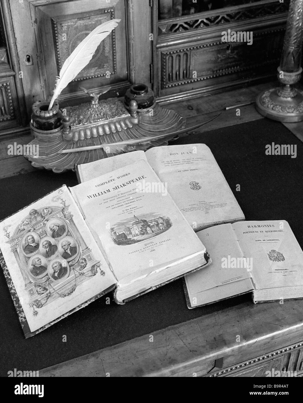 Writing desk in Mikhail Lermontov s study with the poet s books in the ...