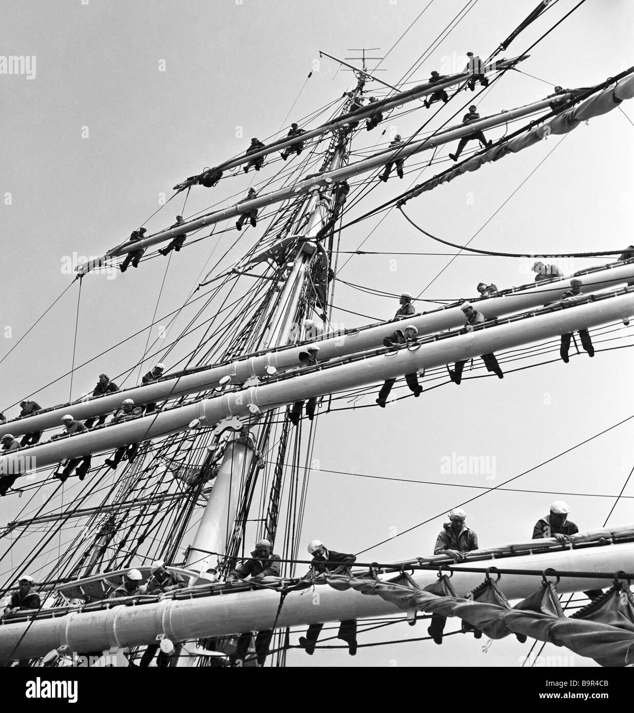 Cadets of the Odessa State Maritime Academy aboard the training ship ...