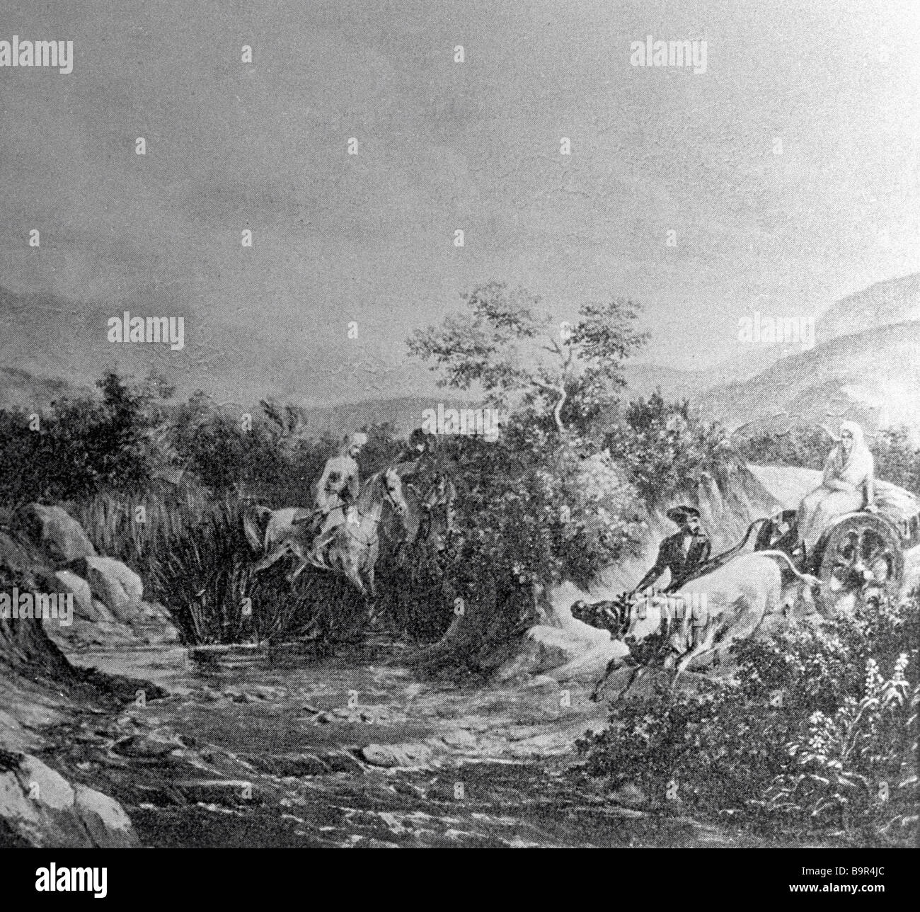 Reproduction of drawing Caucasus View by Mikhail Lermontov Stock Photo ...