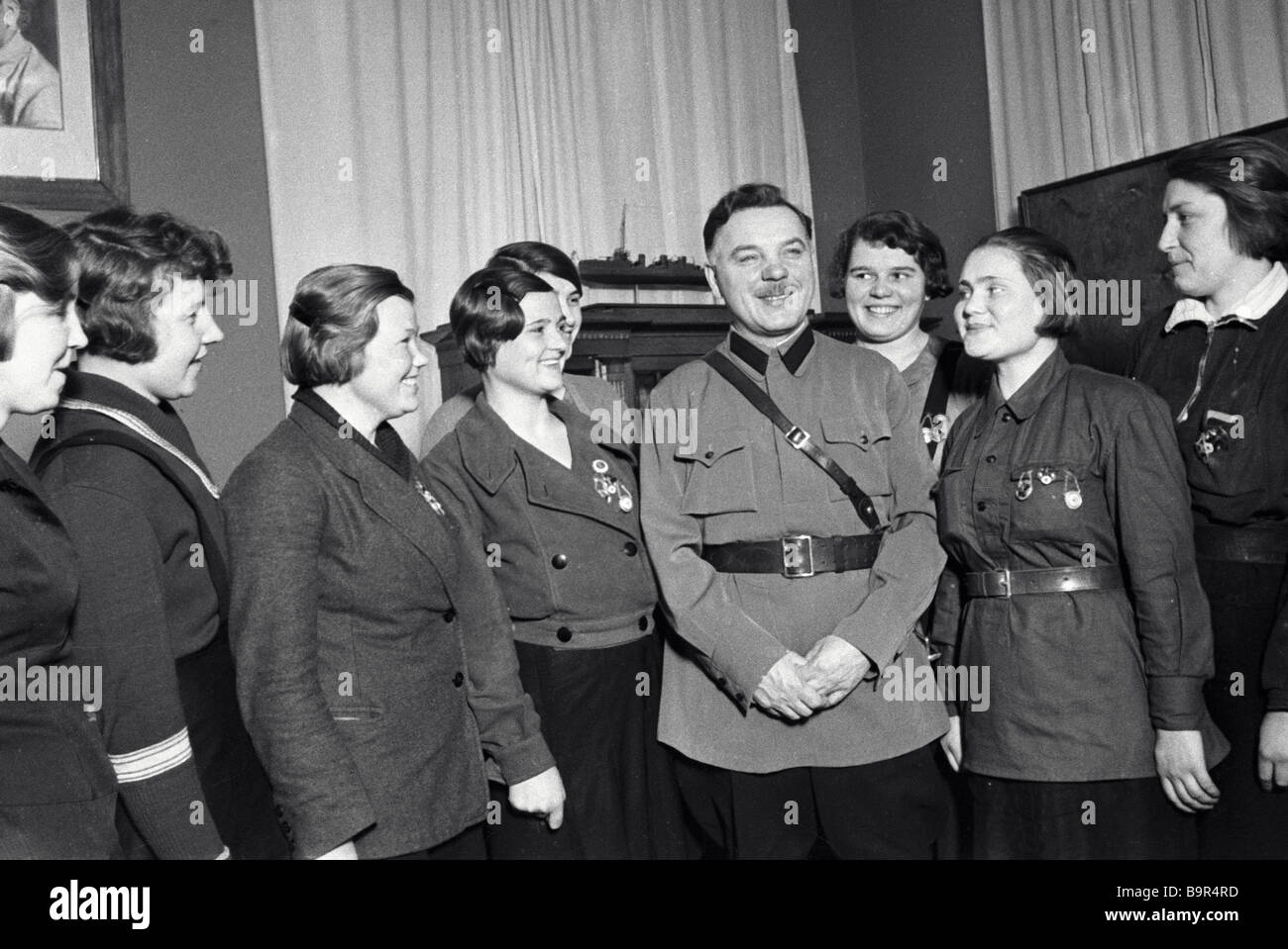 USSR Commissar of Defense Kliment Voroshilov fourth right has a meeting ...