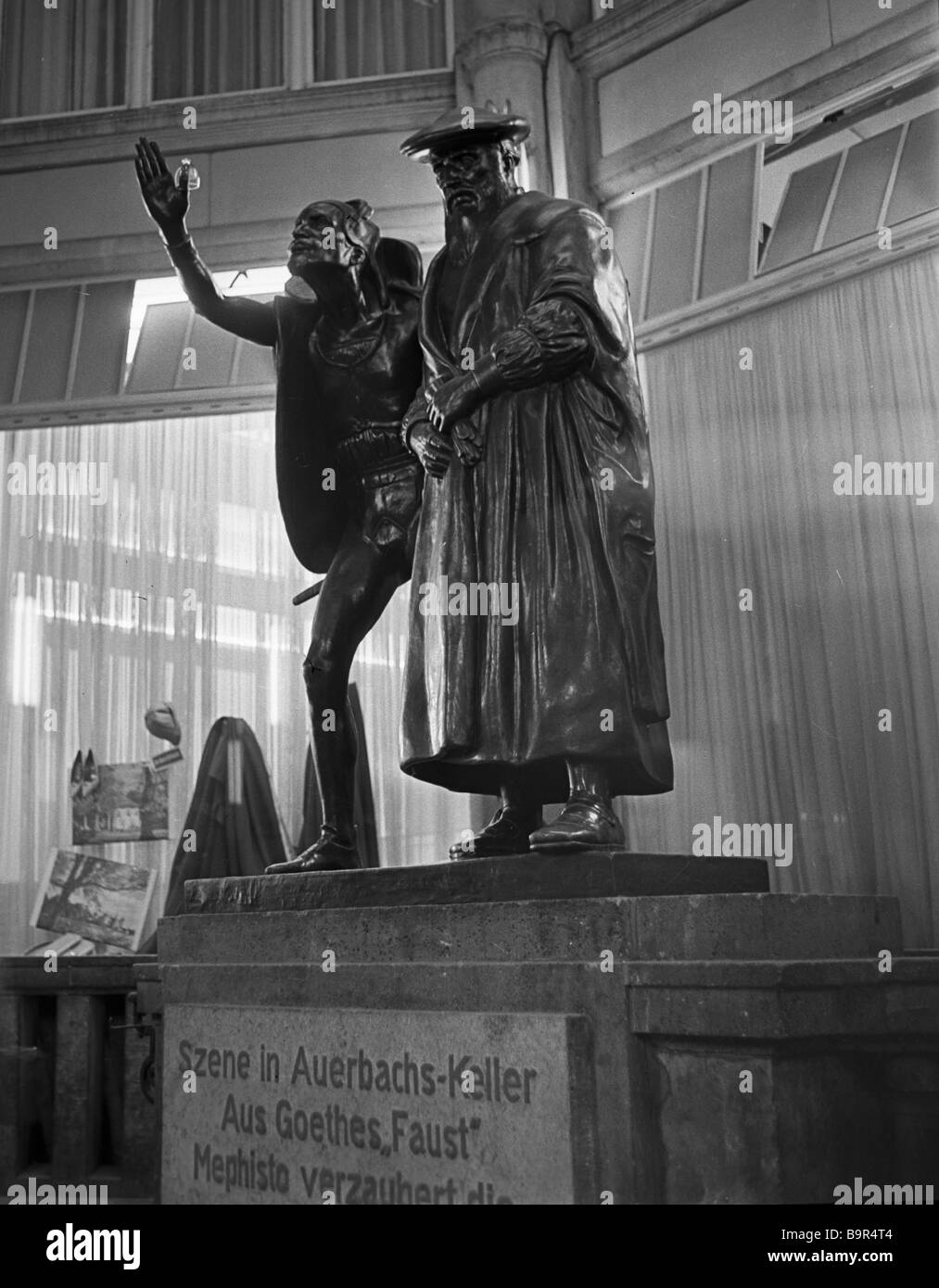 Sculpture Faust and Mephistopheles at the entrance to Auerbach s Keller ...