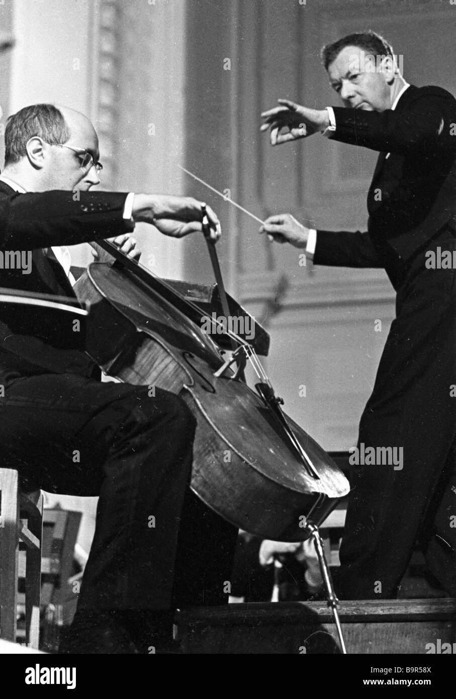 Mstislav Rostropovich left performs symphony for cello and orchestra by ...