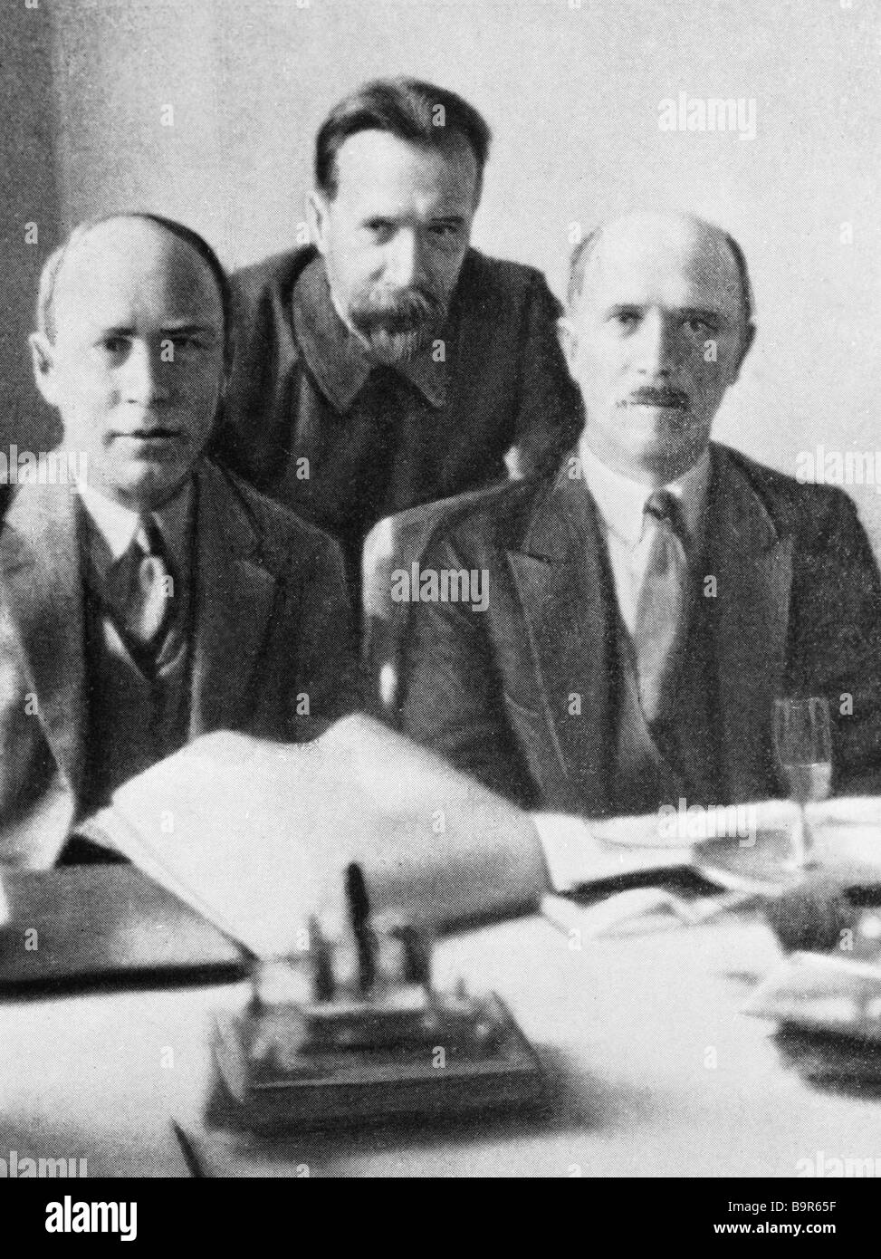 Composers Boris Asafyev Nilkolai Myaskovsky and Sergei Prokofiev right ...