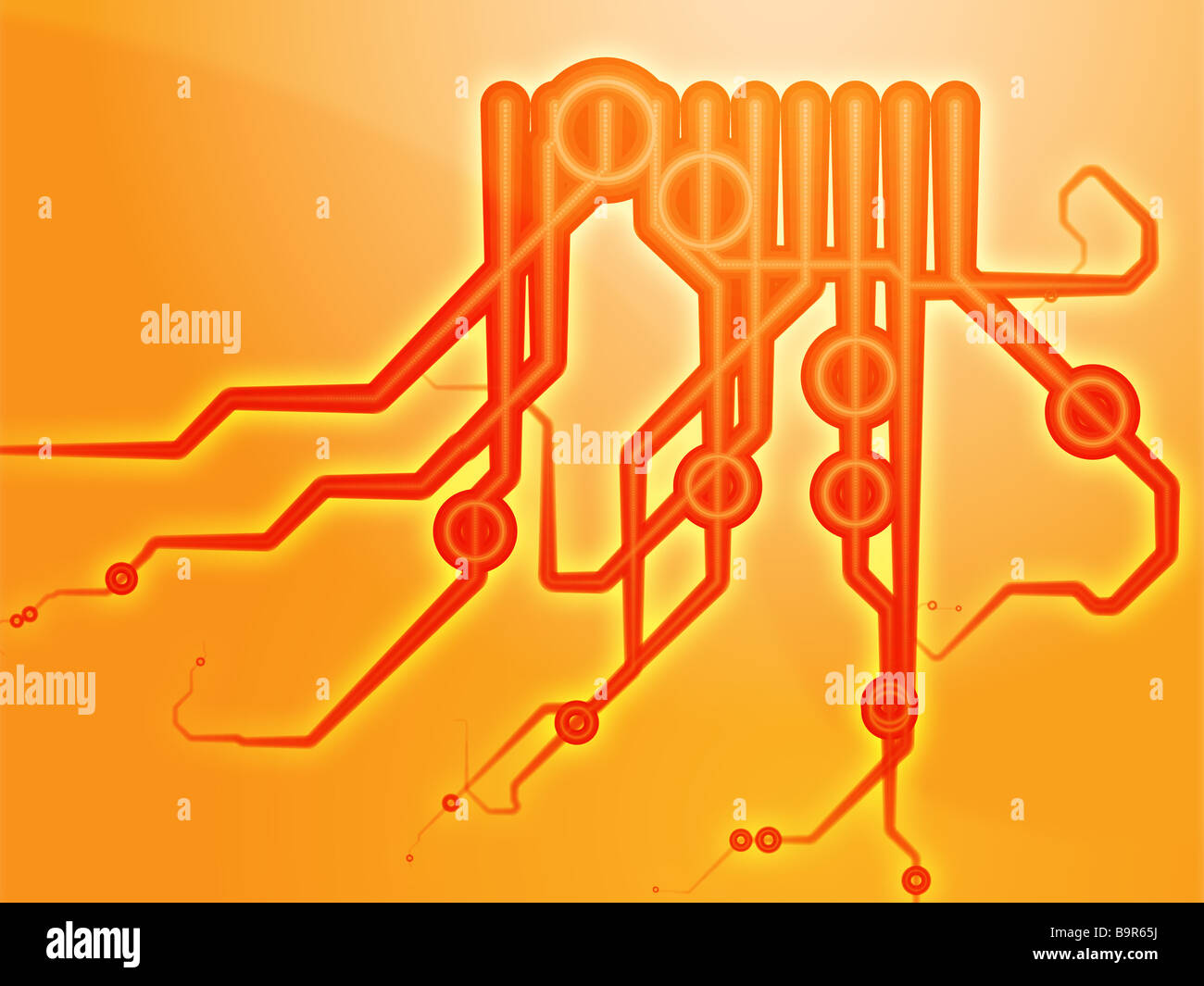 Abstract technical schematic diagram illustration with circuitry and ...