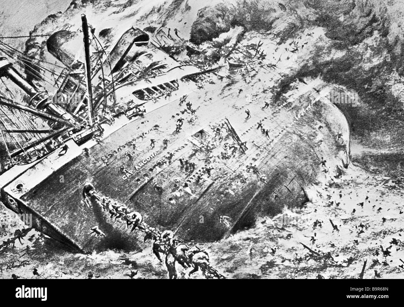 Reproduction of drawing showing the destruction of the German ship Cap ...