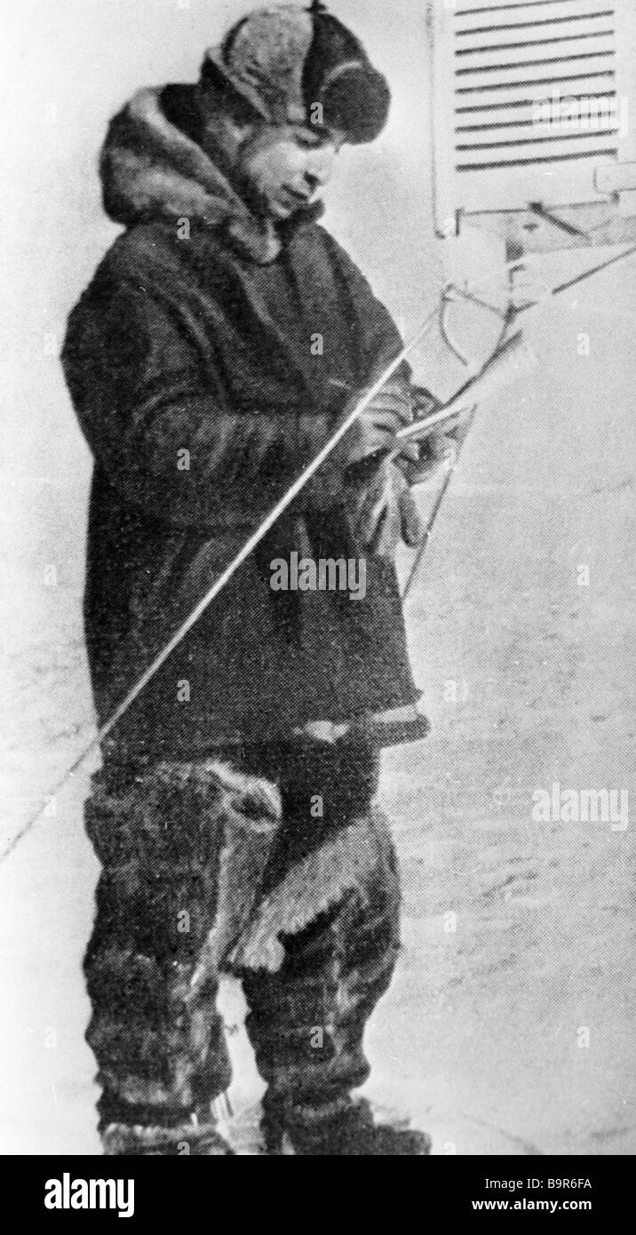 Meteorologist Yevgeny Fedorov at the Severny Polyus 1 drifting station ...