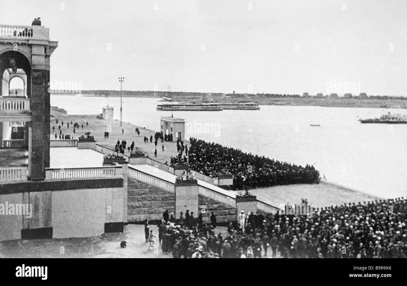 A river port rally marking the opening of the Moscow Volga Canal Stock ...