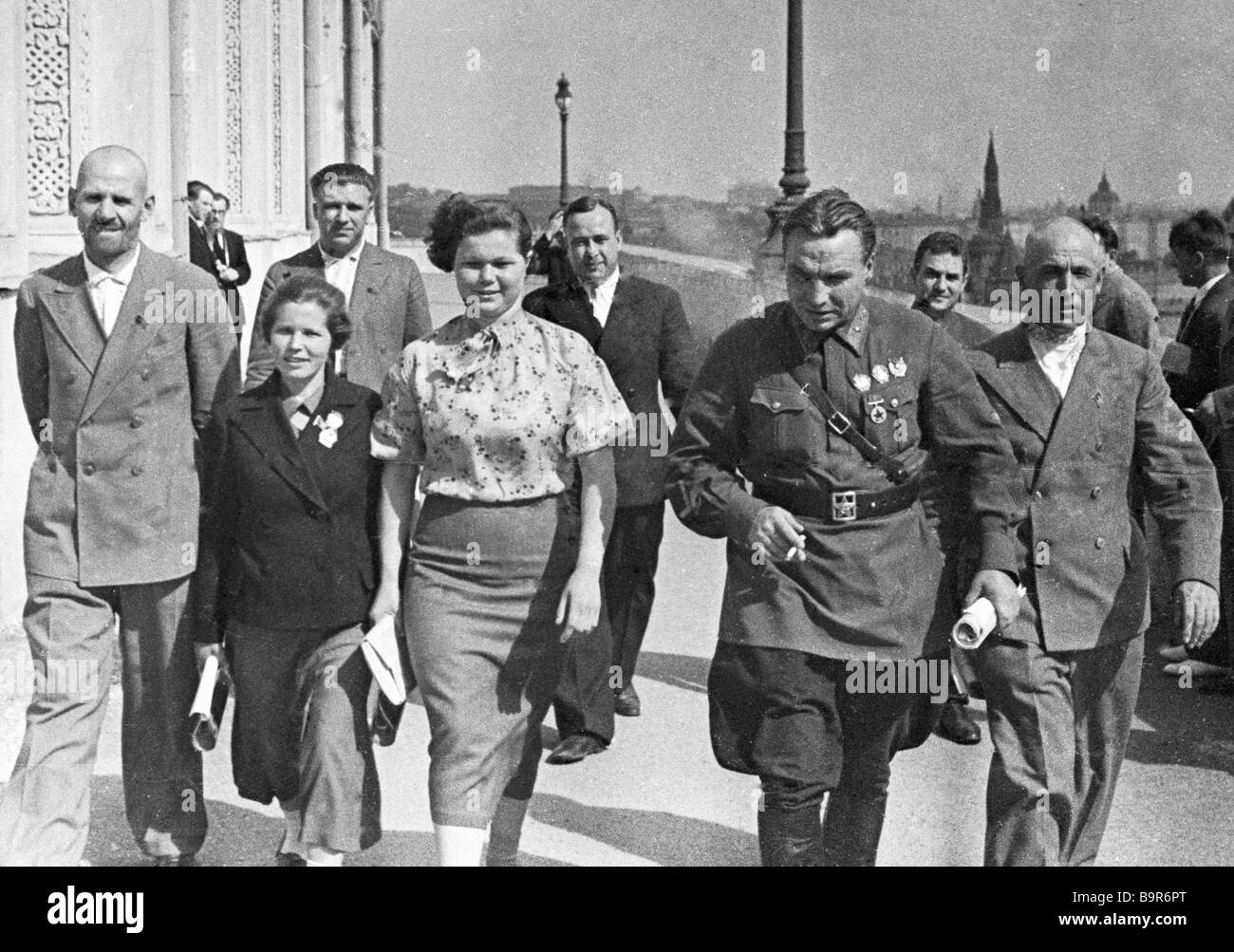 Test pilot Hero of the Soviet Union Valery Chkalov second right among ...