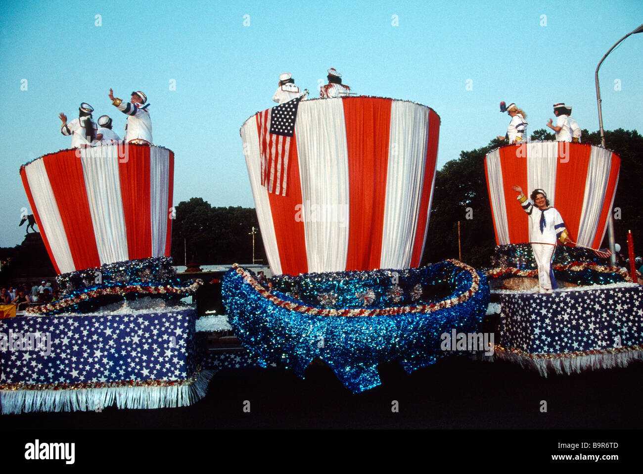 Red, white and blue teacup float at the annual celebratory 4th of July ...