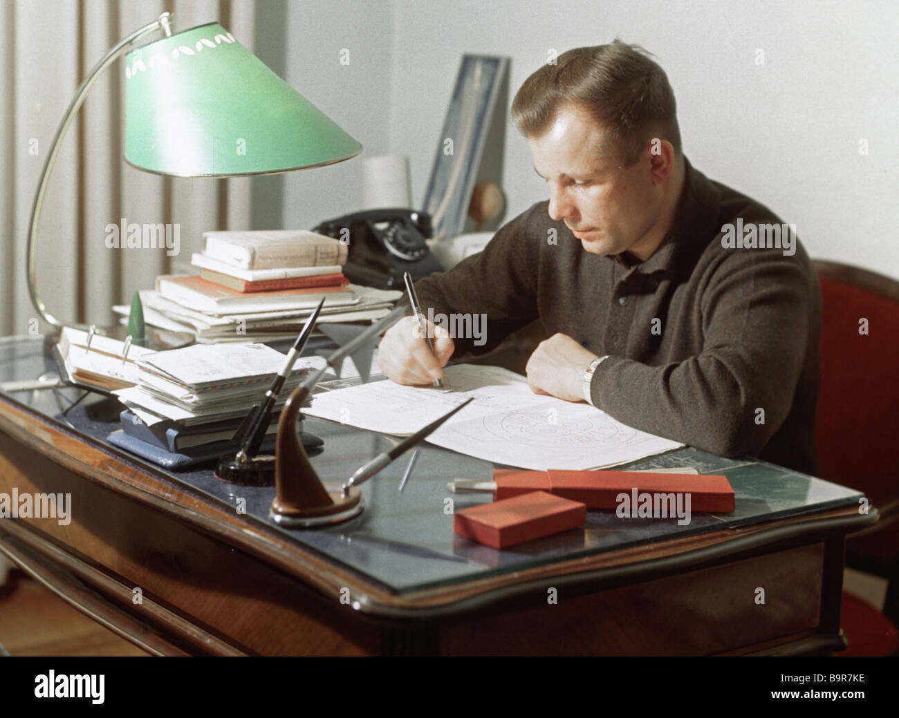 Yuri Gagarin the world s first spaceman in his study Stock Photo - Alamy