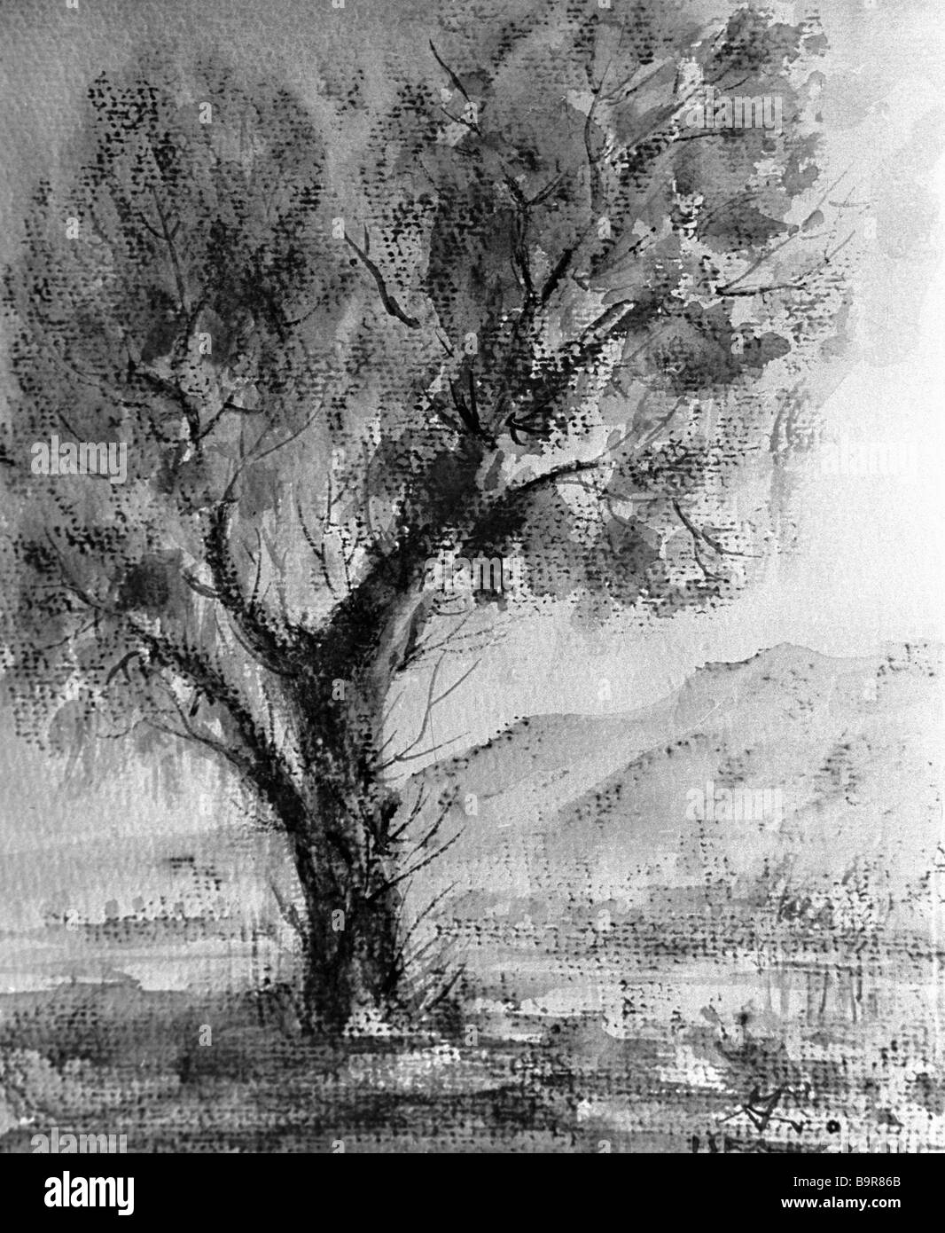 Reproduction of drawing Lone Tree by 16 year old Iranian boy Teimuryan ...