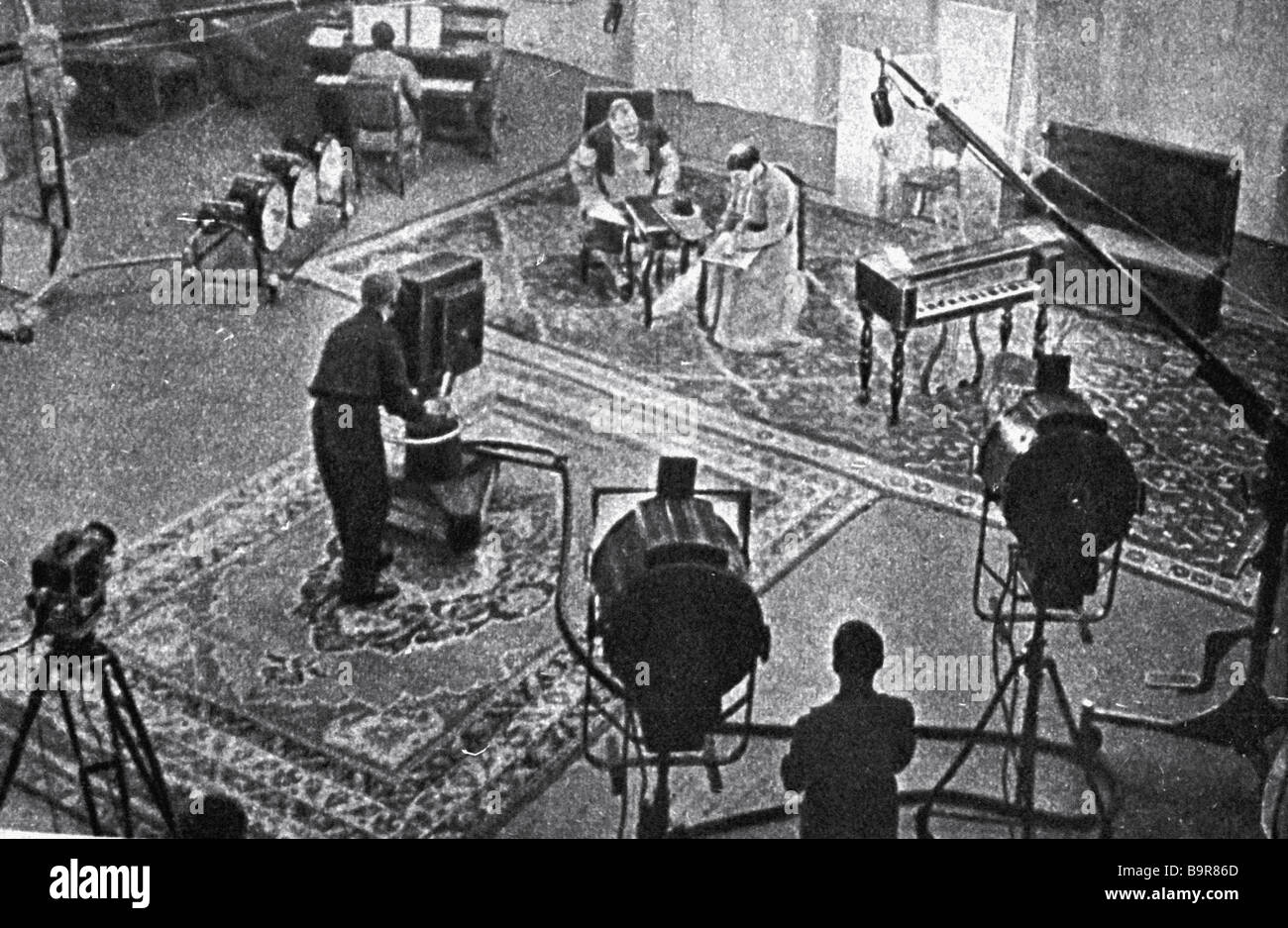 Cameramen at work in a studio of the Moscow television center in 1939 ...