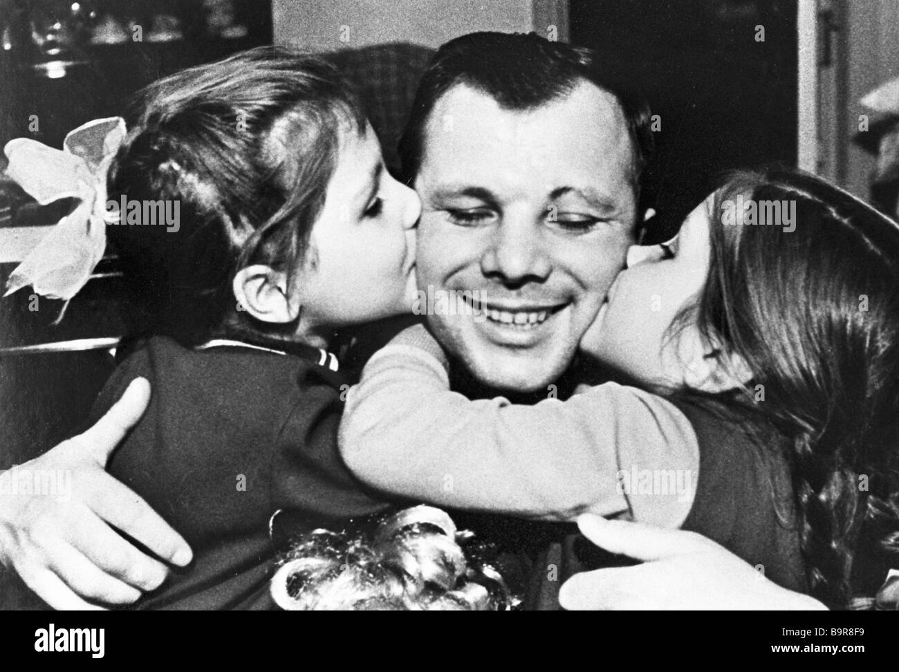 Yury Gagarin center with his daughters Lena left and Galya right Stock ...