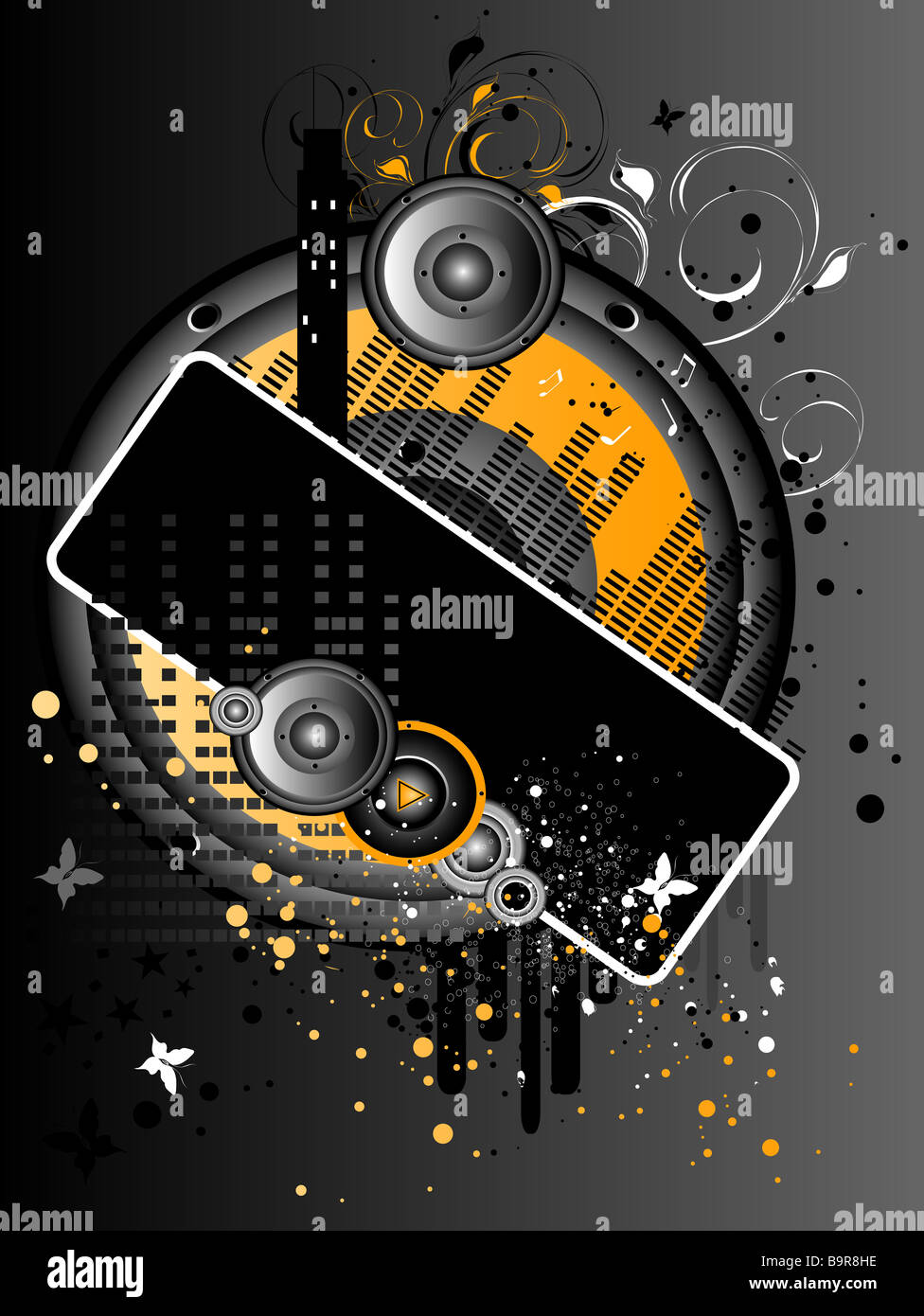 Vertical Vector Gray and Orange Grunge Music Background Stock Photo - Alamy
