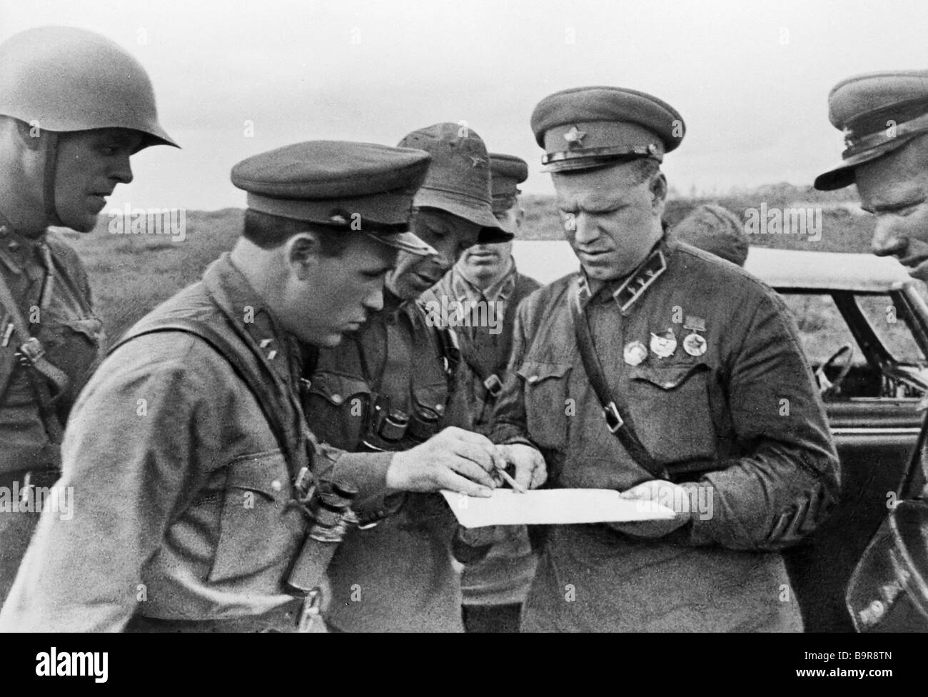 Soviet military leader Georgy Zhukov right during military operations ...