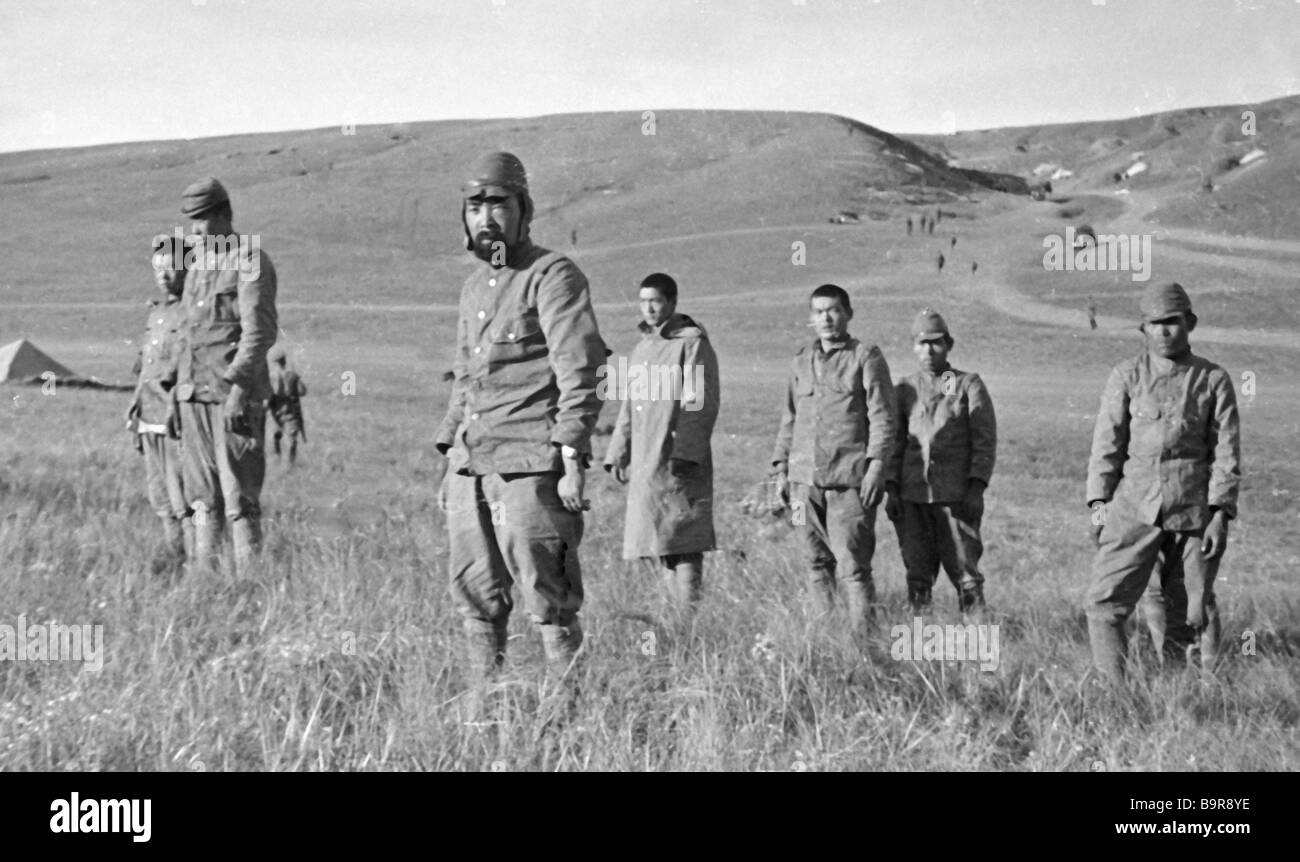 Japanese soldiers surrendering in the Khalkhin Gol River area Stock ...