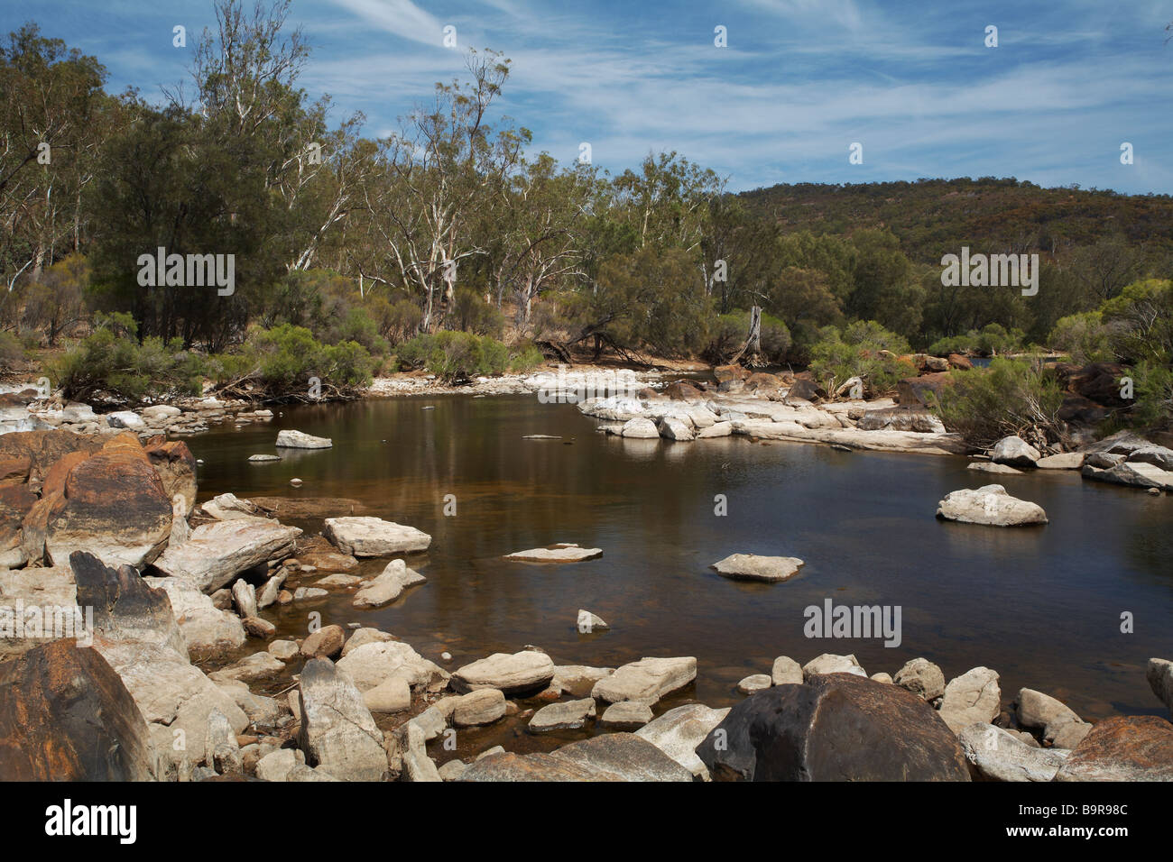Granite boulders around a billabong on the Avon River in Western ...