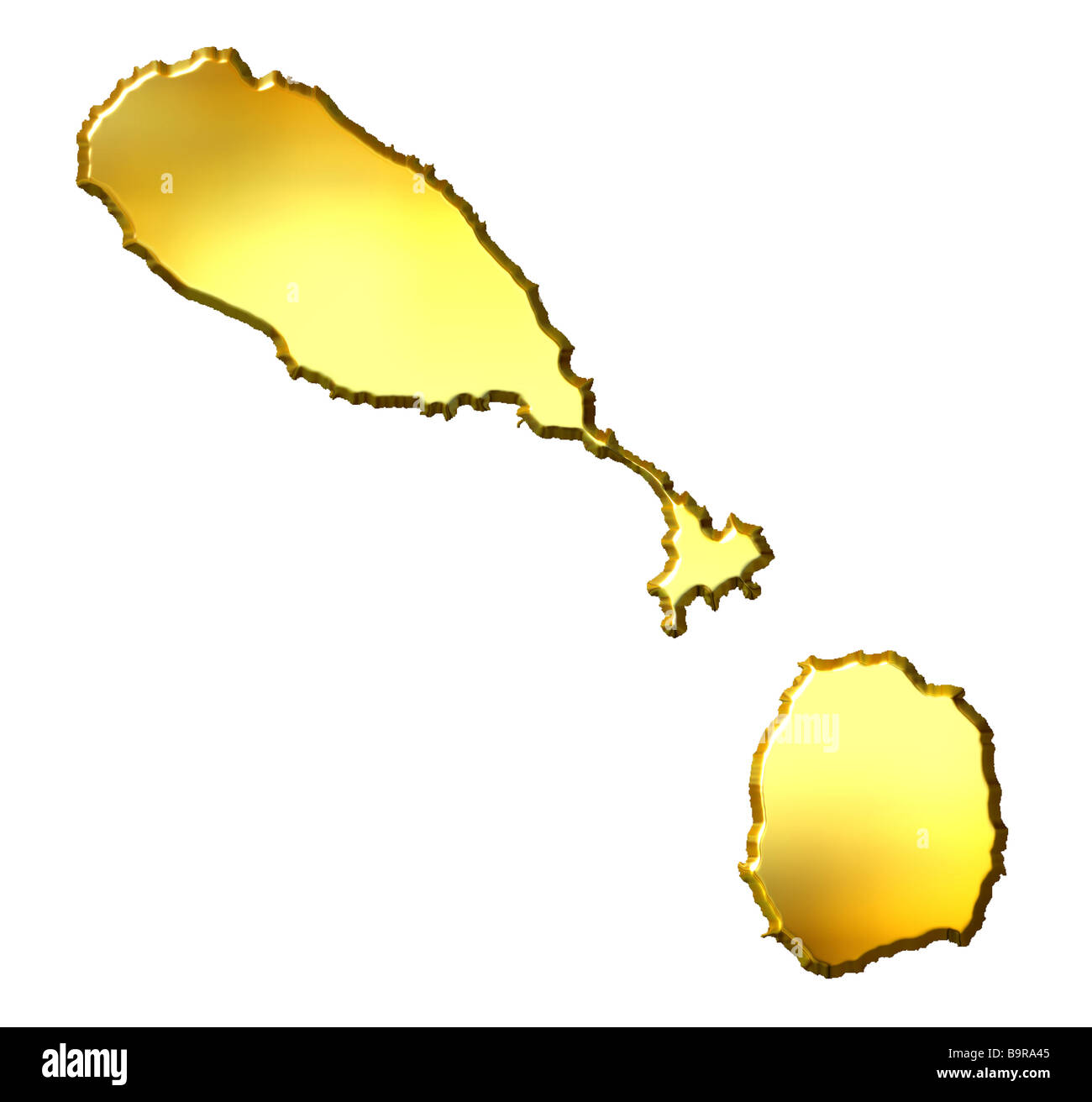 Saint Kitts and Nevis 3d golden map isolated in white Stock Photo - Alamy