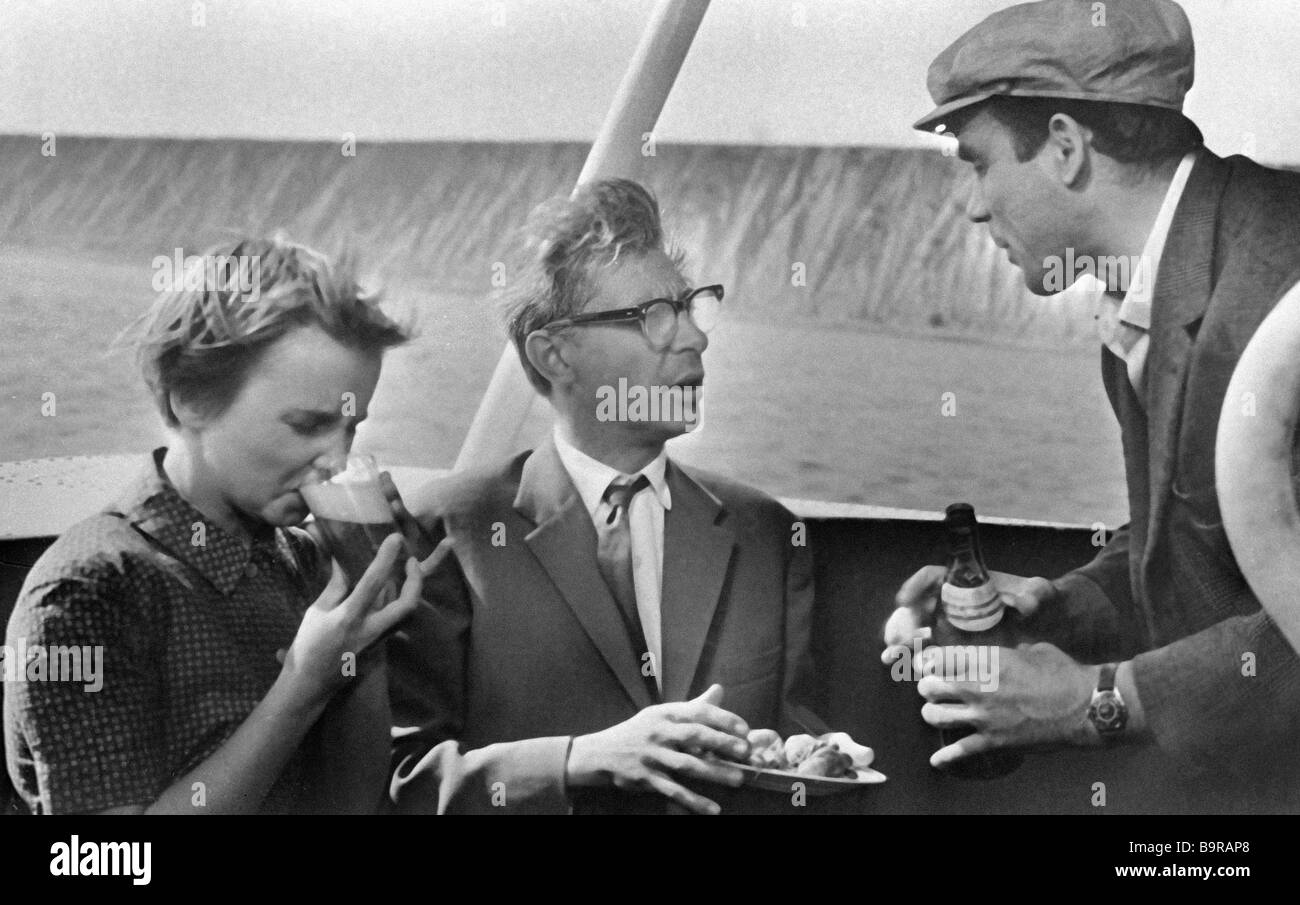 Left to right actress Lyudmila Krylova and actors Oleg Yefremov and ...