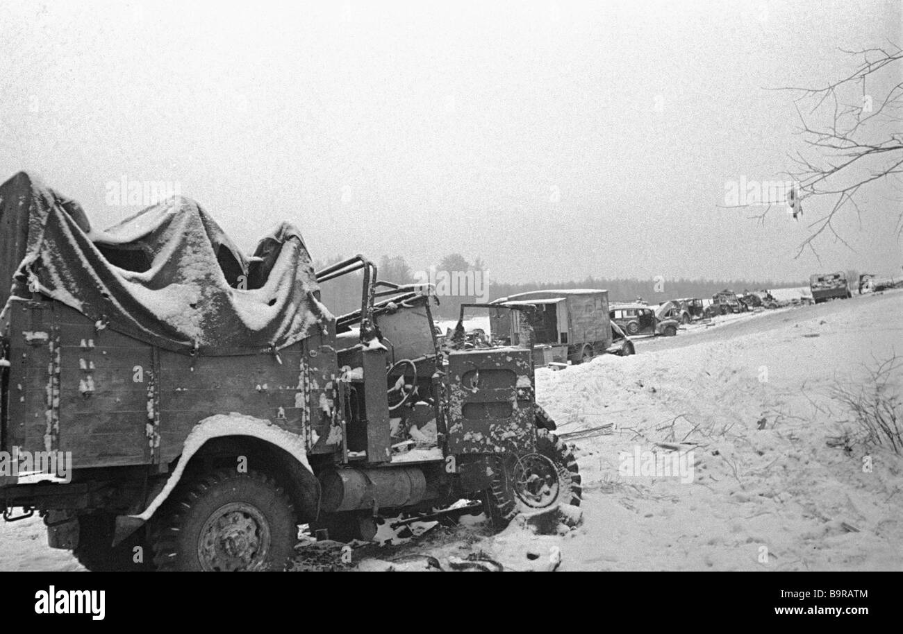 Nazi vehicles abandoned on Volokolamsk highway near Moscow Stock Photo ...