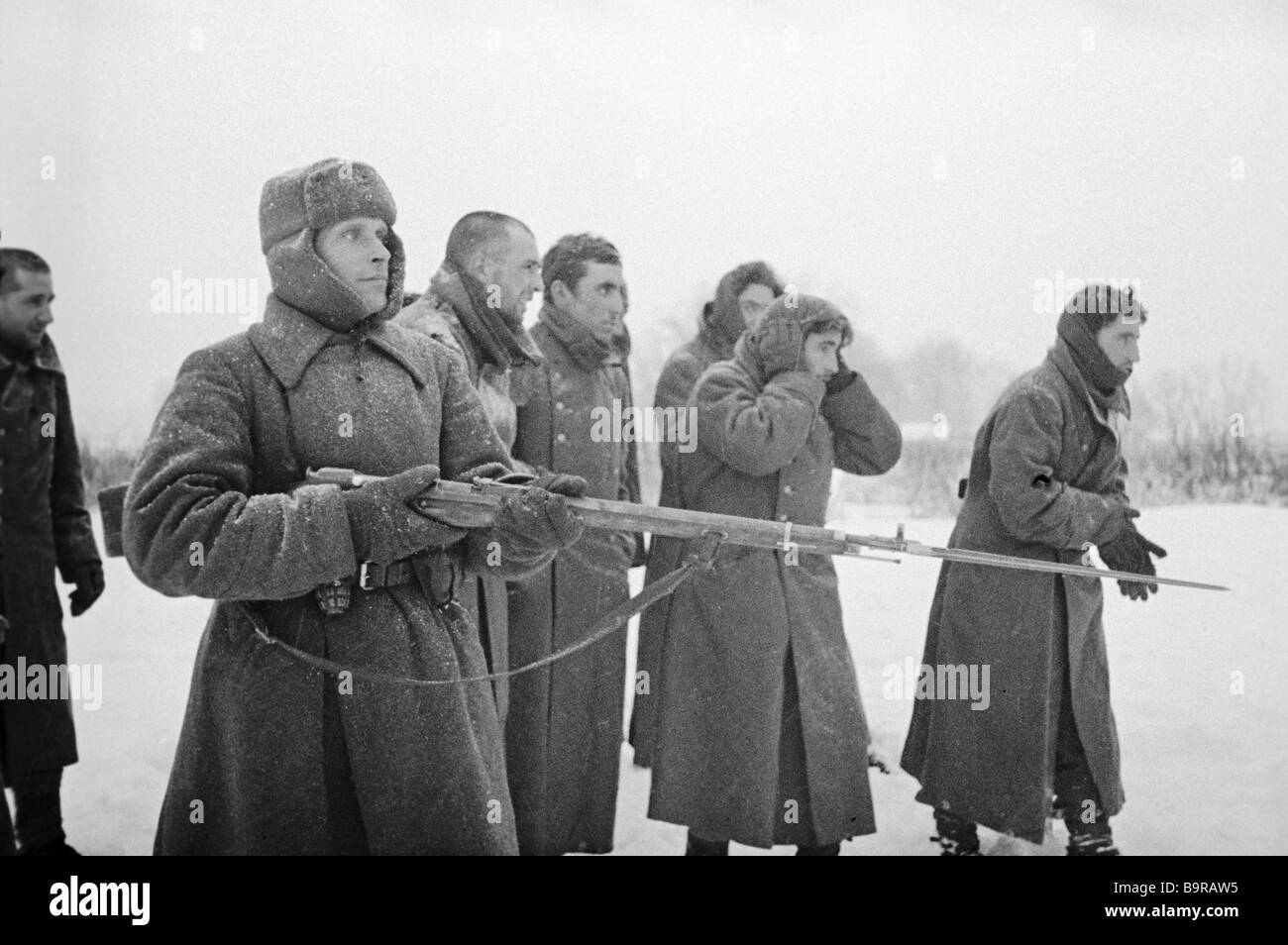 A Red Army soldier convoying captive Spaniards from the Blue Division ...