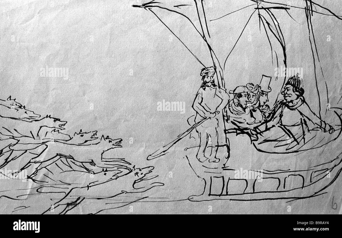 Reproduction of Leo Tolstoy s drawing for Jules Verne s novel Around ...